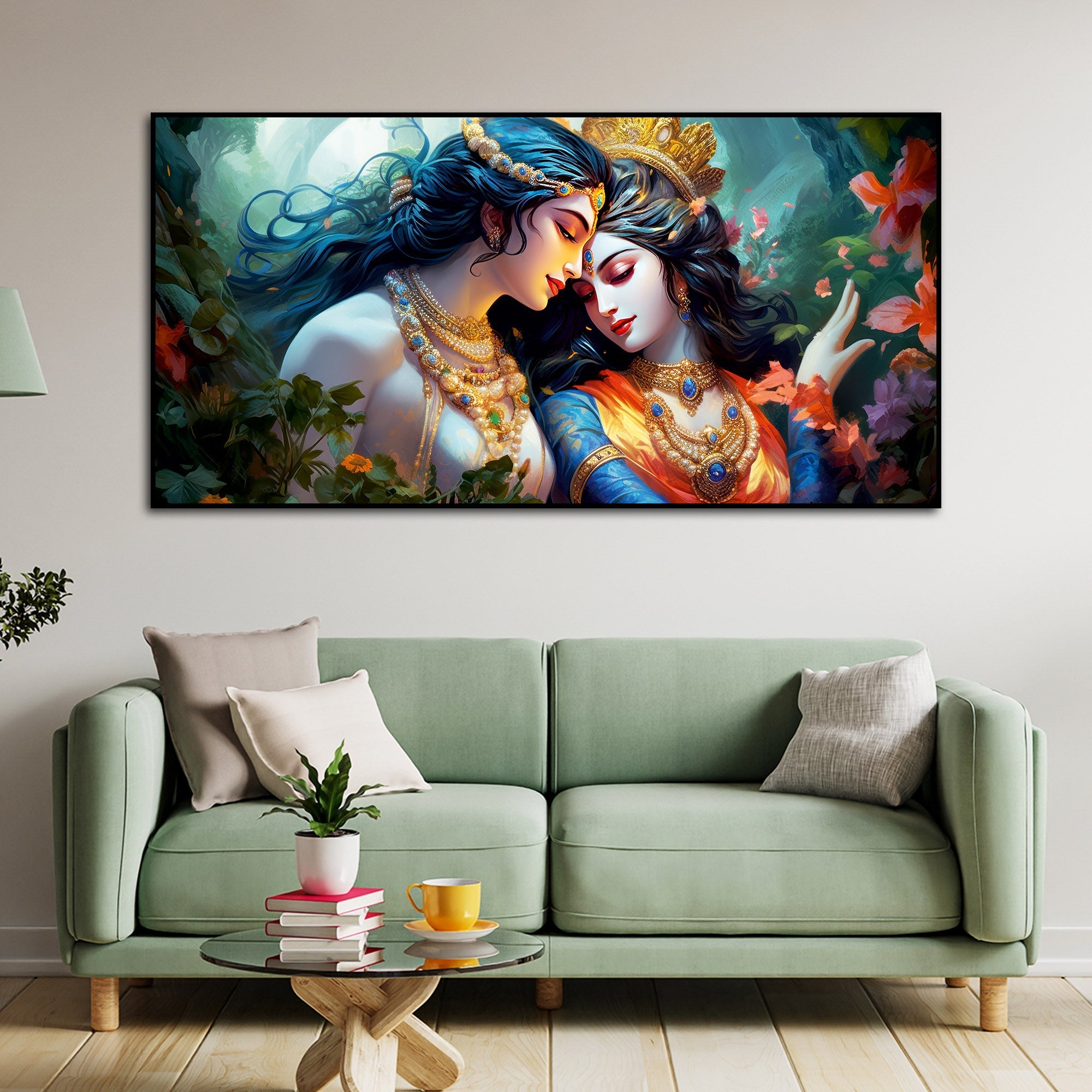 Divine Luster Painting of Radha Krishna Canvas Wall Painting – Vibecrafts