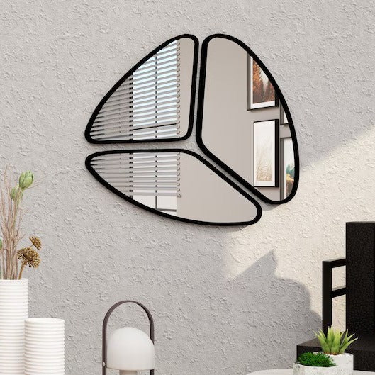 Abstract 3-Piece Wall Mirror | Black Irregular Shape Home Décor