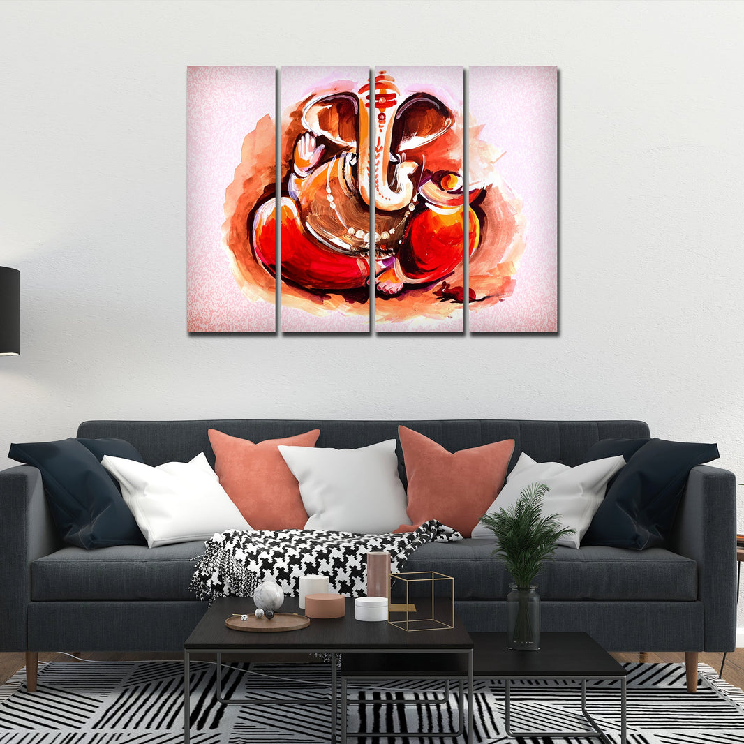 Devotional Lord Ganesha Abstract Art Wall Painting Set of 4 – Vibecrafts