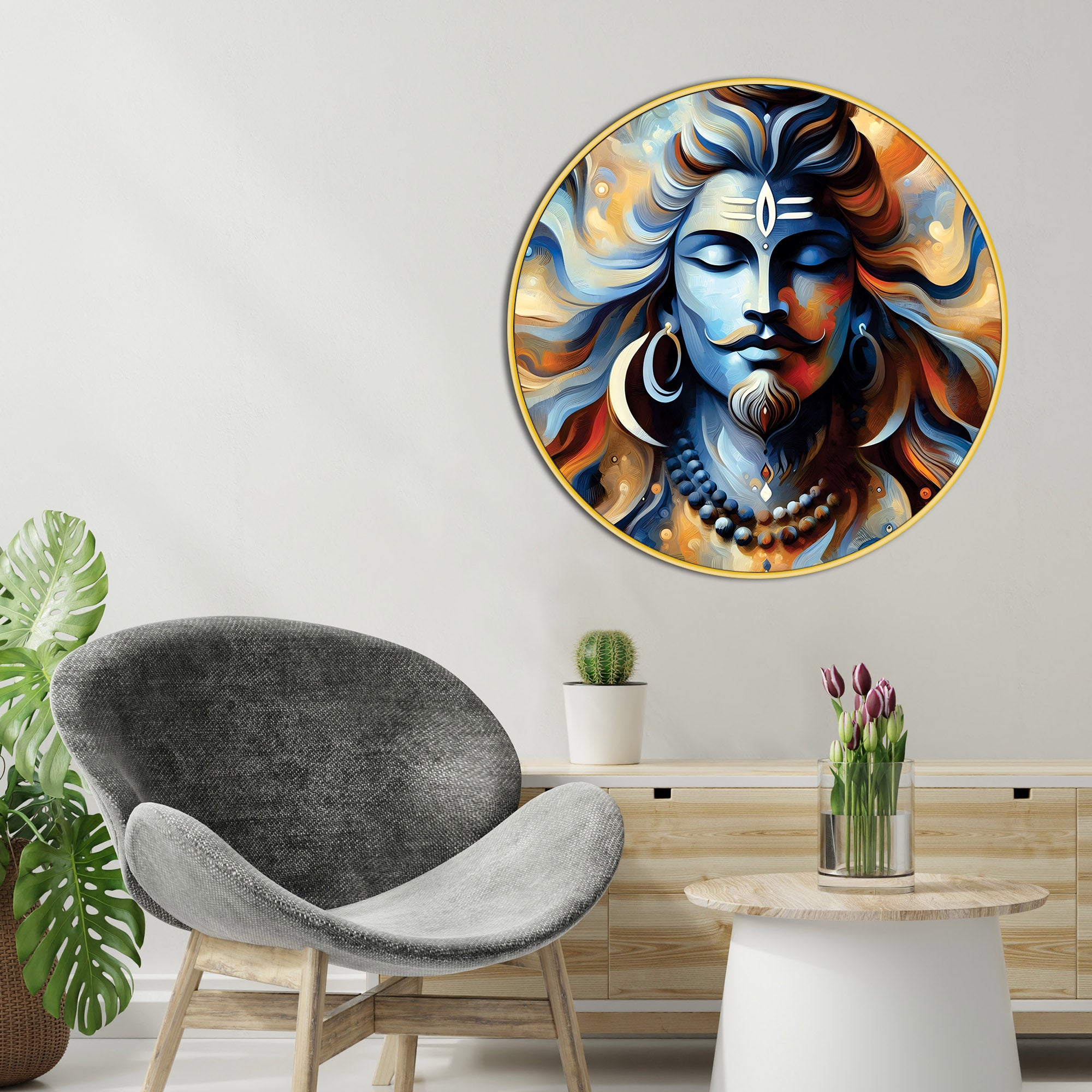 Lord Shiva Round Canvas Print Living Room Wall Art – Vibecrafts