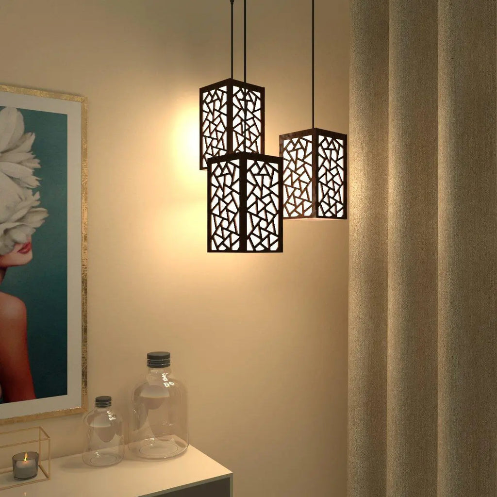 Wooden Ceiling Pendant Light Triangle Pattern Design Modern Lamp For H ...