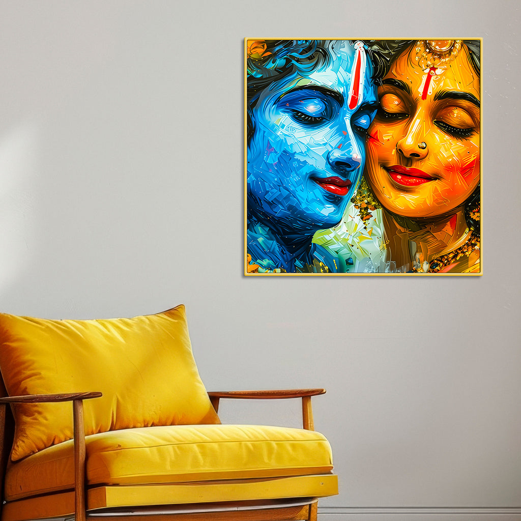 Abstract Shree Radha Krishna Face Art Canvas Wall Painting for Home Te