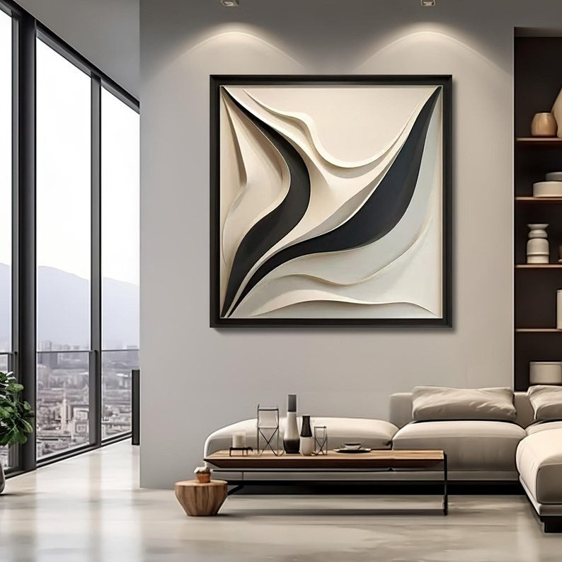 Artistic 3D Panel with Organic Wave Shapes in Monochrome Finish ...