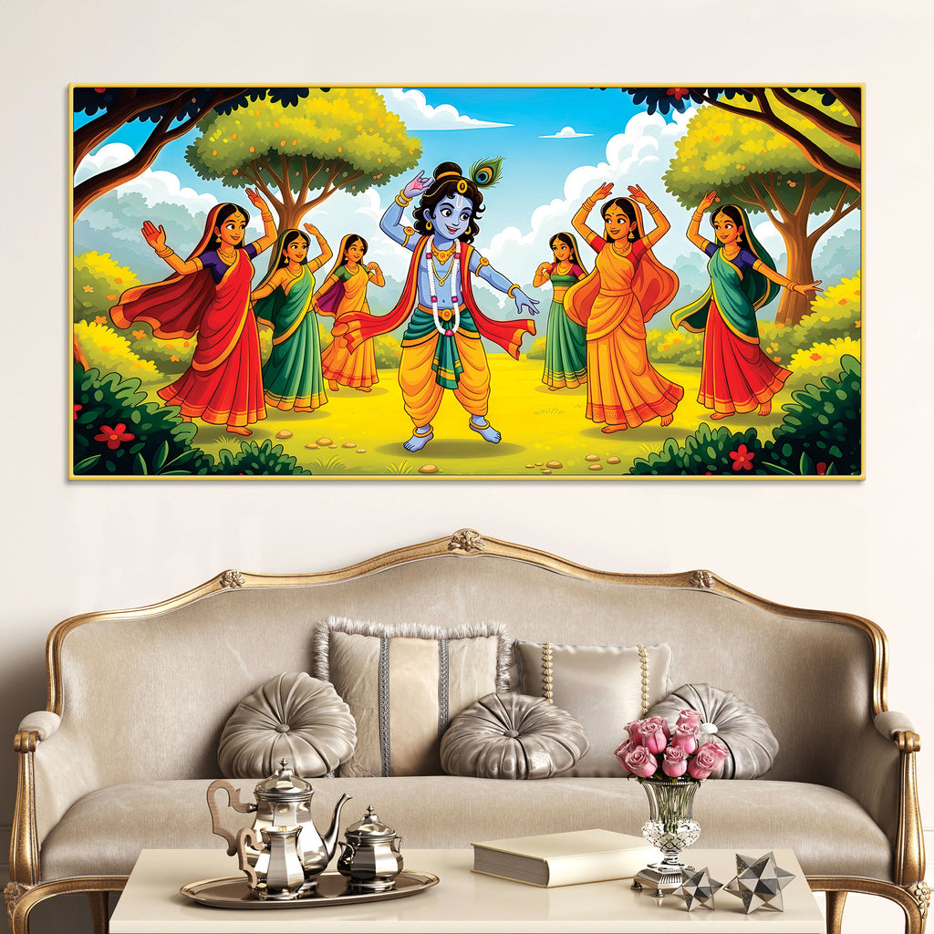 Classic Krishna Gopi Raas Leela Painting for Living Room & Hall
