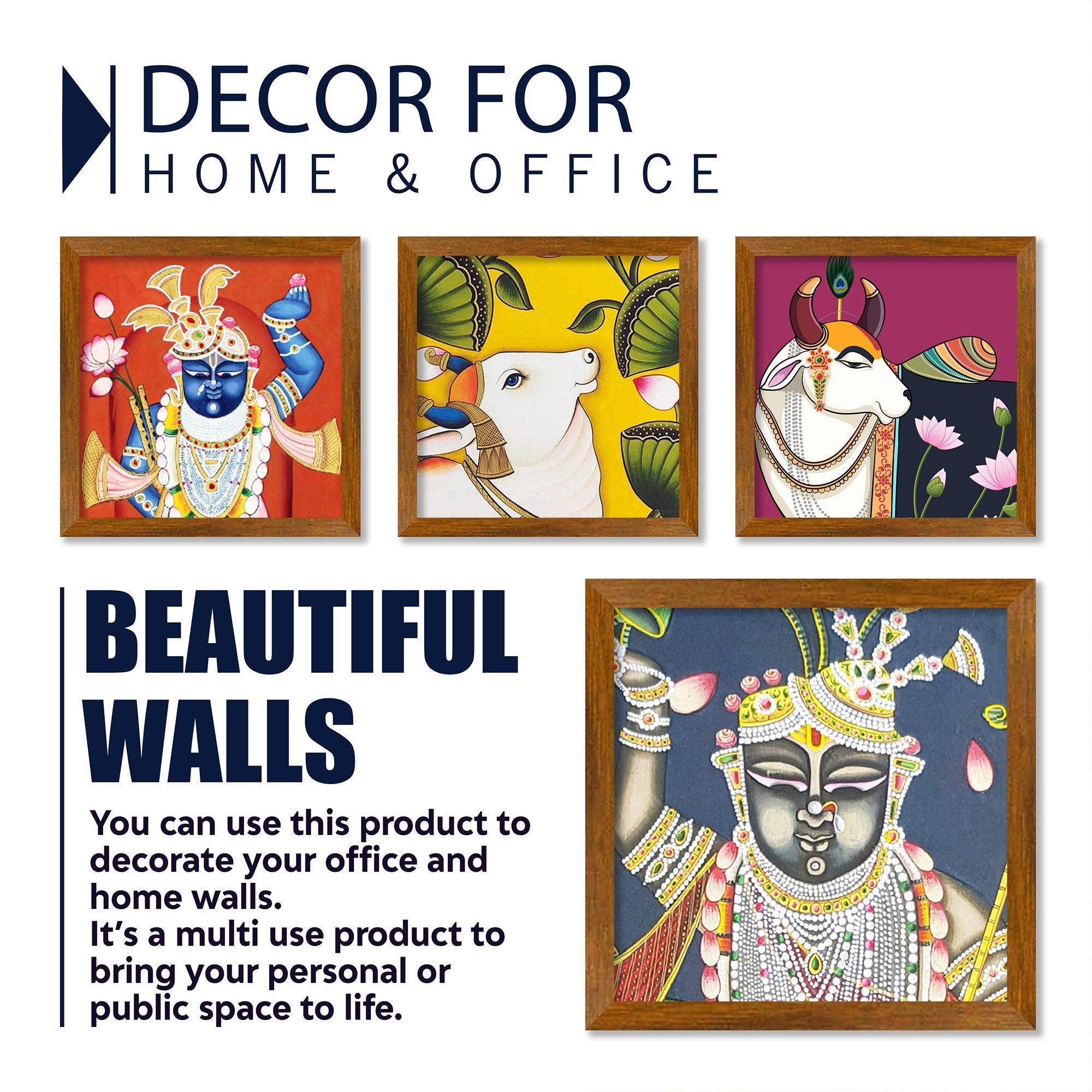 Devine Shrinathji Pichwai Cow Wooden Wall Frame Set of Four – Vibecrafts