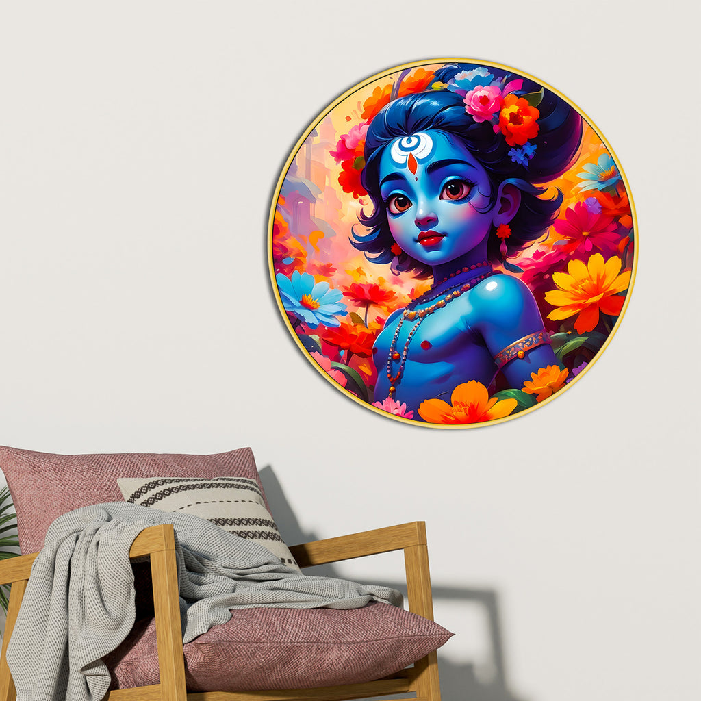 Devotional Lord Krishna Round Painting