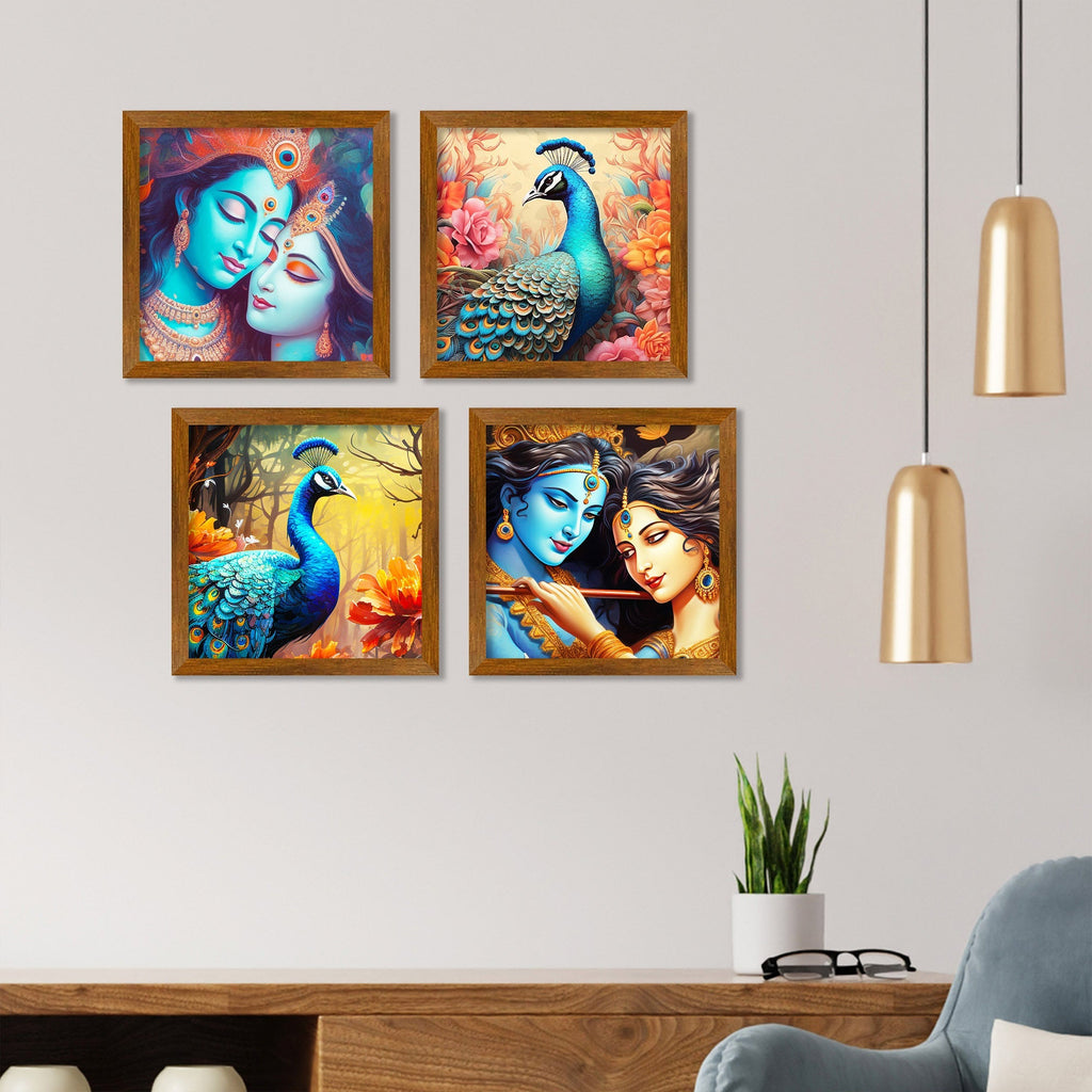 Divine Shree Radha and Krishna Premium Art Wall Frame Set of Four ...