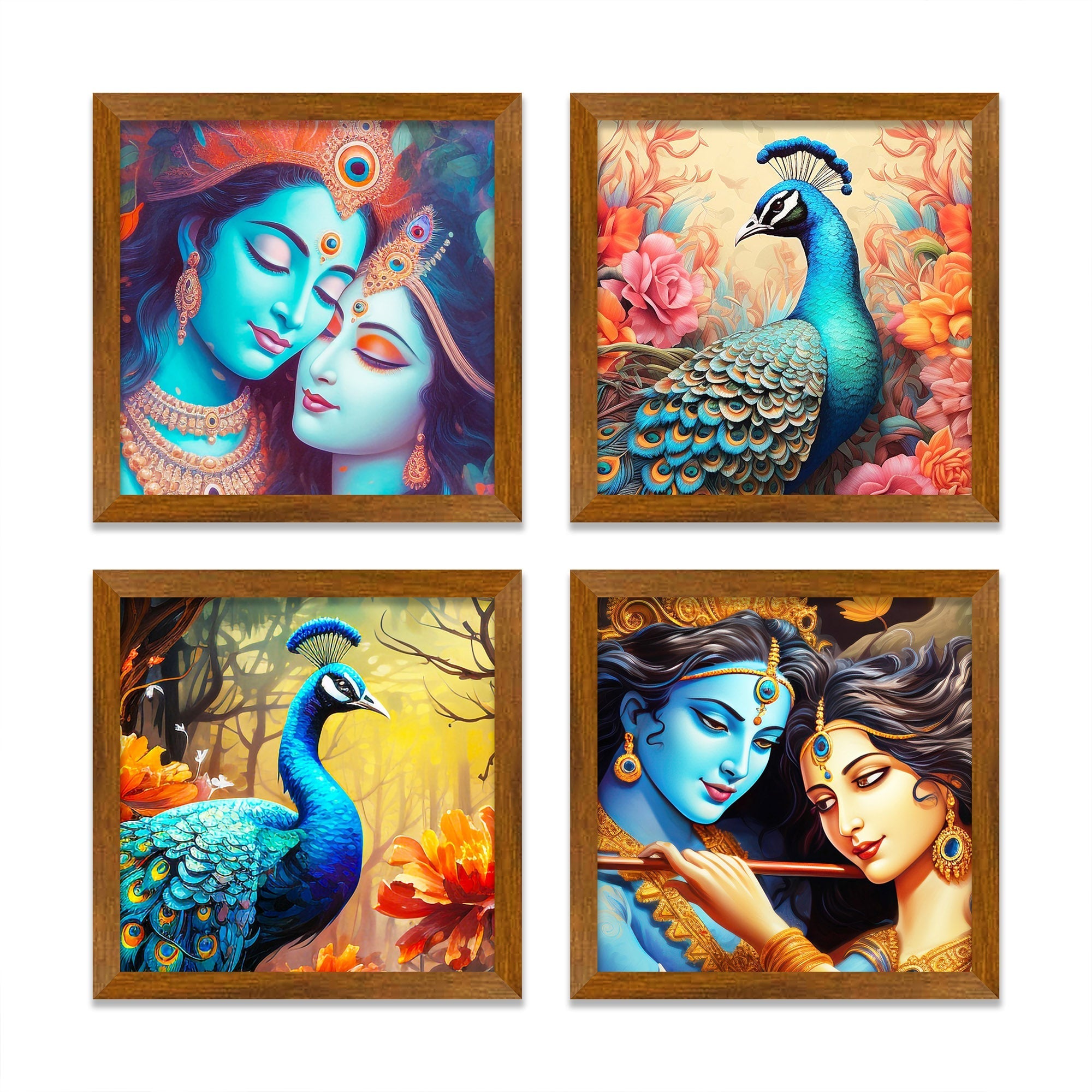 Divine Shree Radha and Krishna Premium Art Wall Frame Set of Four ...
