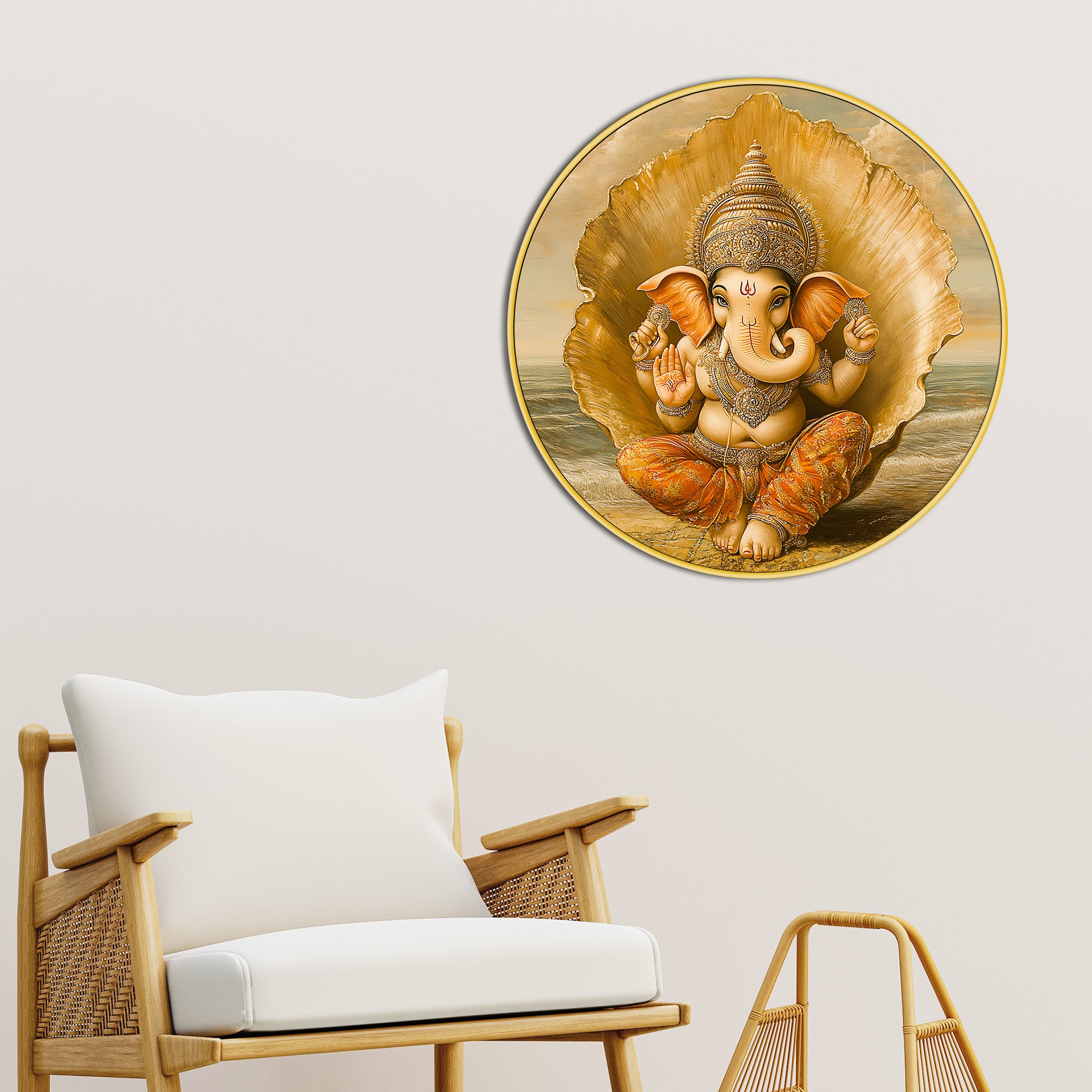 Ganesh Ji Round Canvas Wall Painting – Vibecrafts