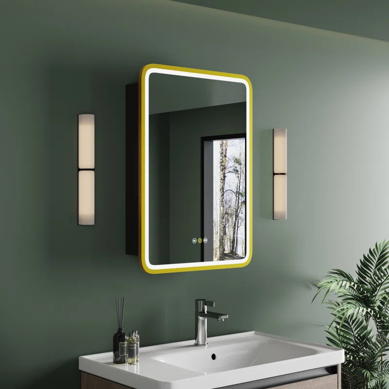 Gold Trimmed LED Mirror for Modern Bathroom – Vibecrafts
