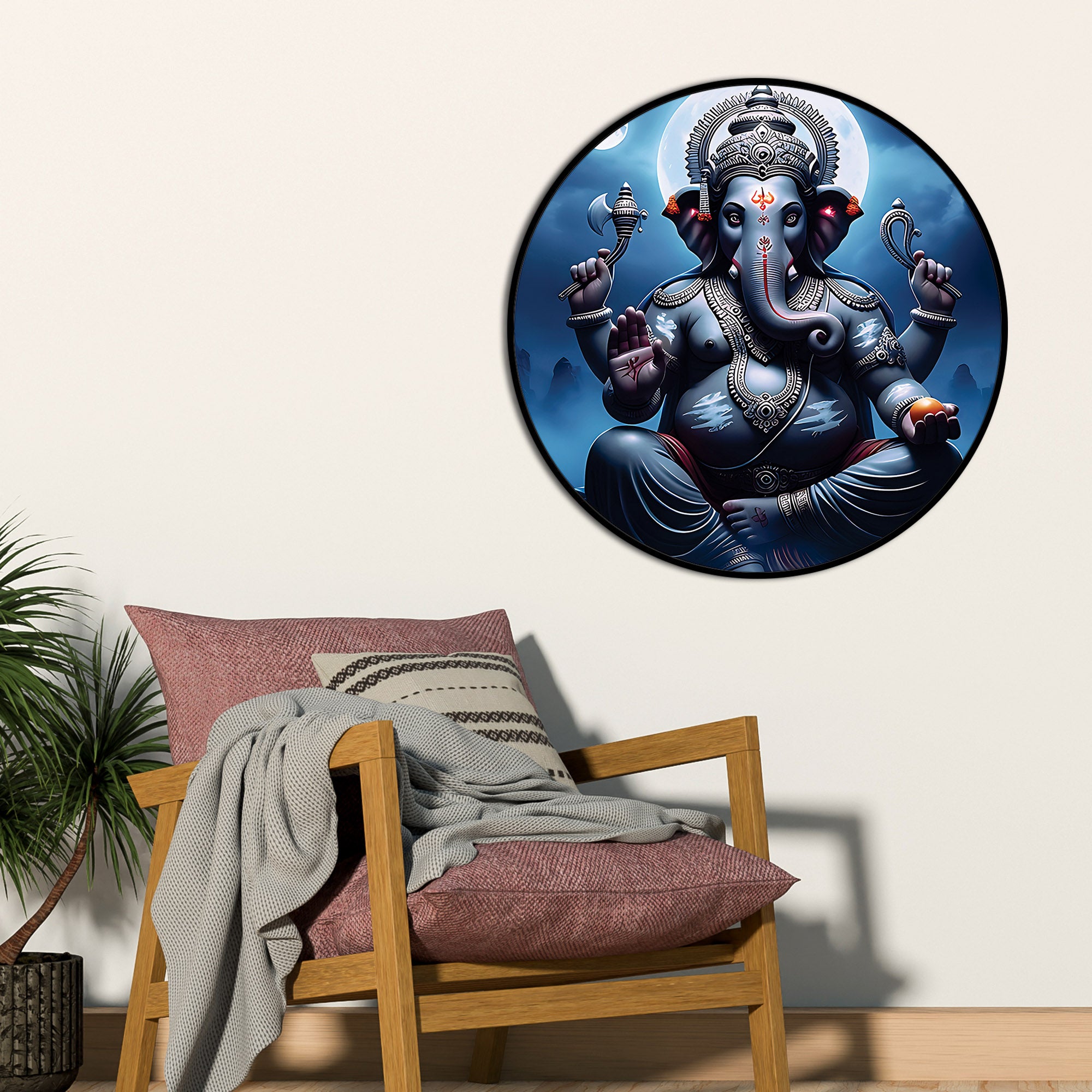 Golden Ganesh Ji Round Painting – Vibecrafts