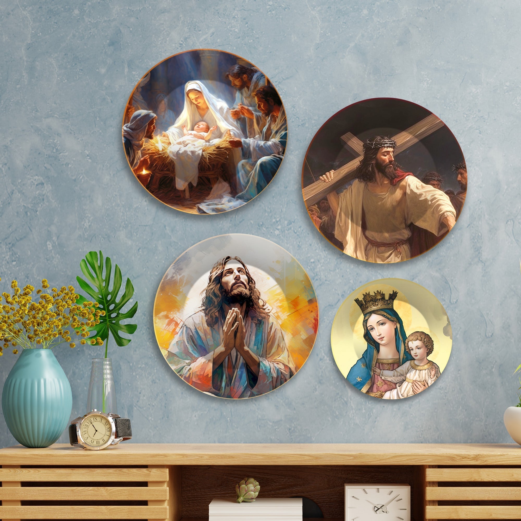 Jesus Christ Premium Wall Plates Painting Set of Four – Vibecrafts