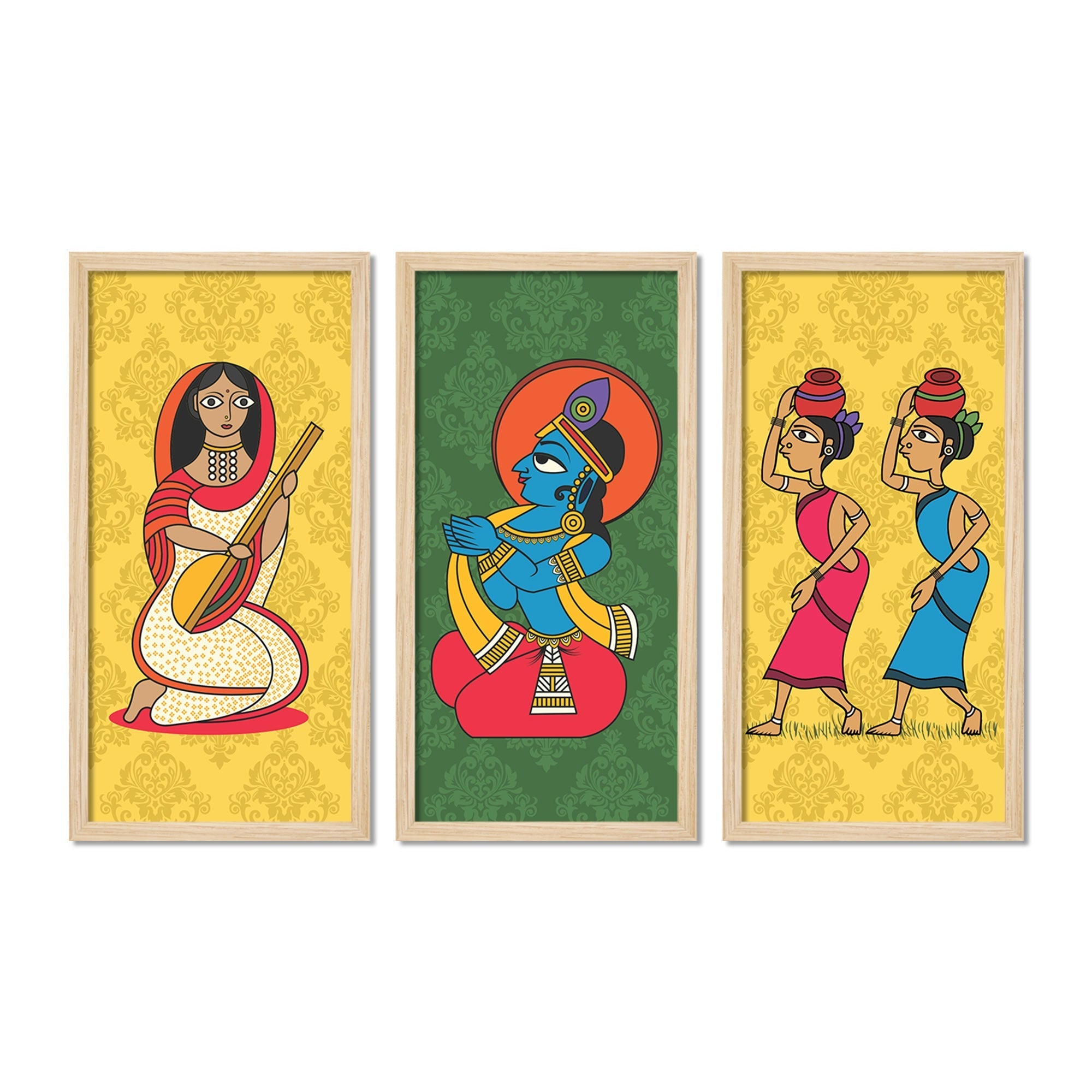 Lord Krishna Life Artistic Art Wall Frame Set of Three – Vibecrafts