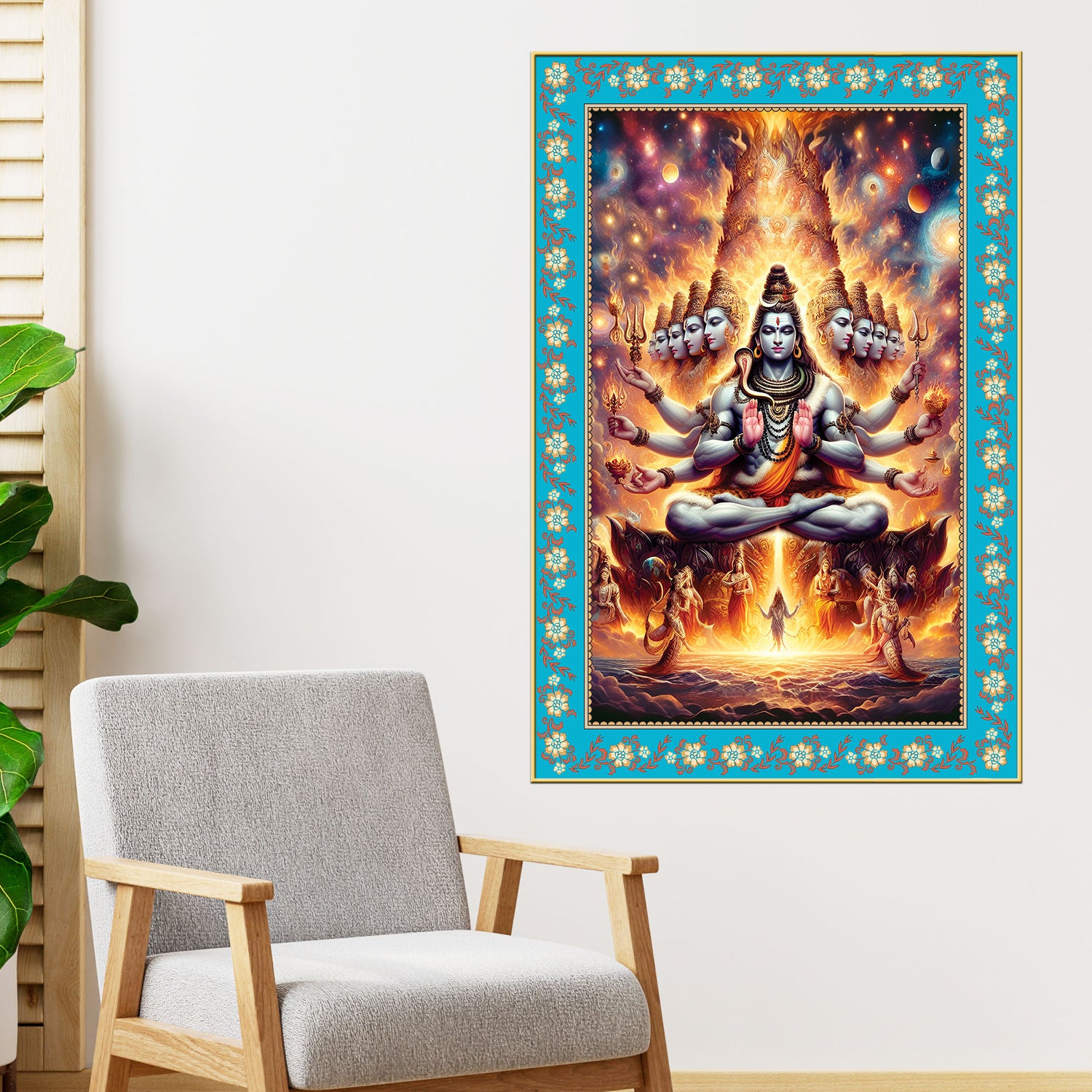 Lord Shiva in Cosmic Meditation Floral Border Vertical Wall Painting ...