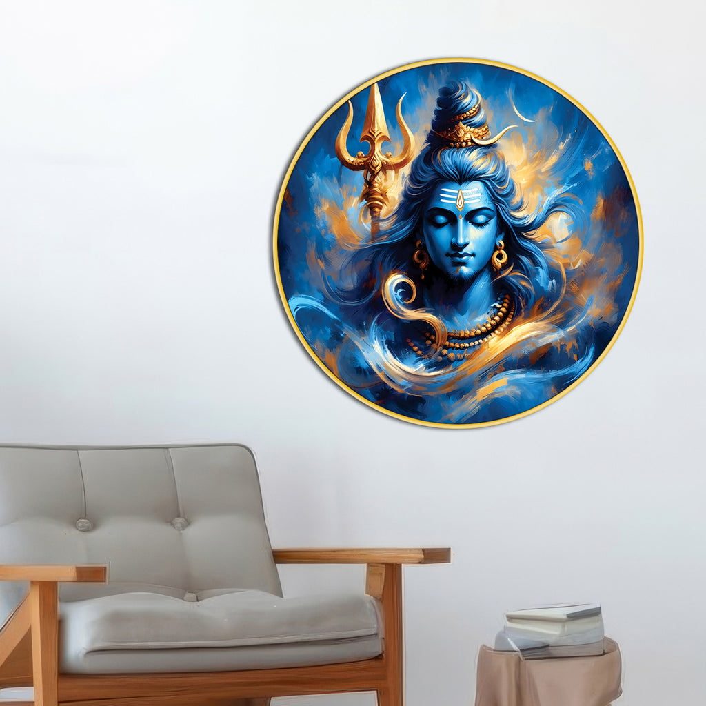 Lord Shiva Round Painting Wall Art for Living Room Spiritual Home Deco
