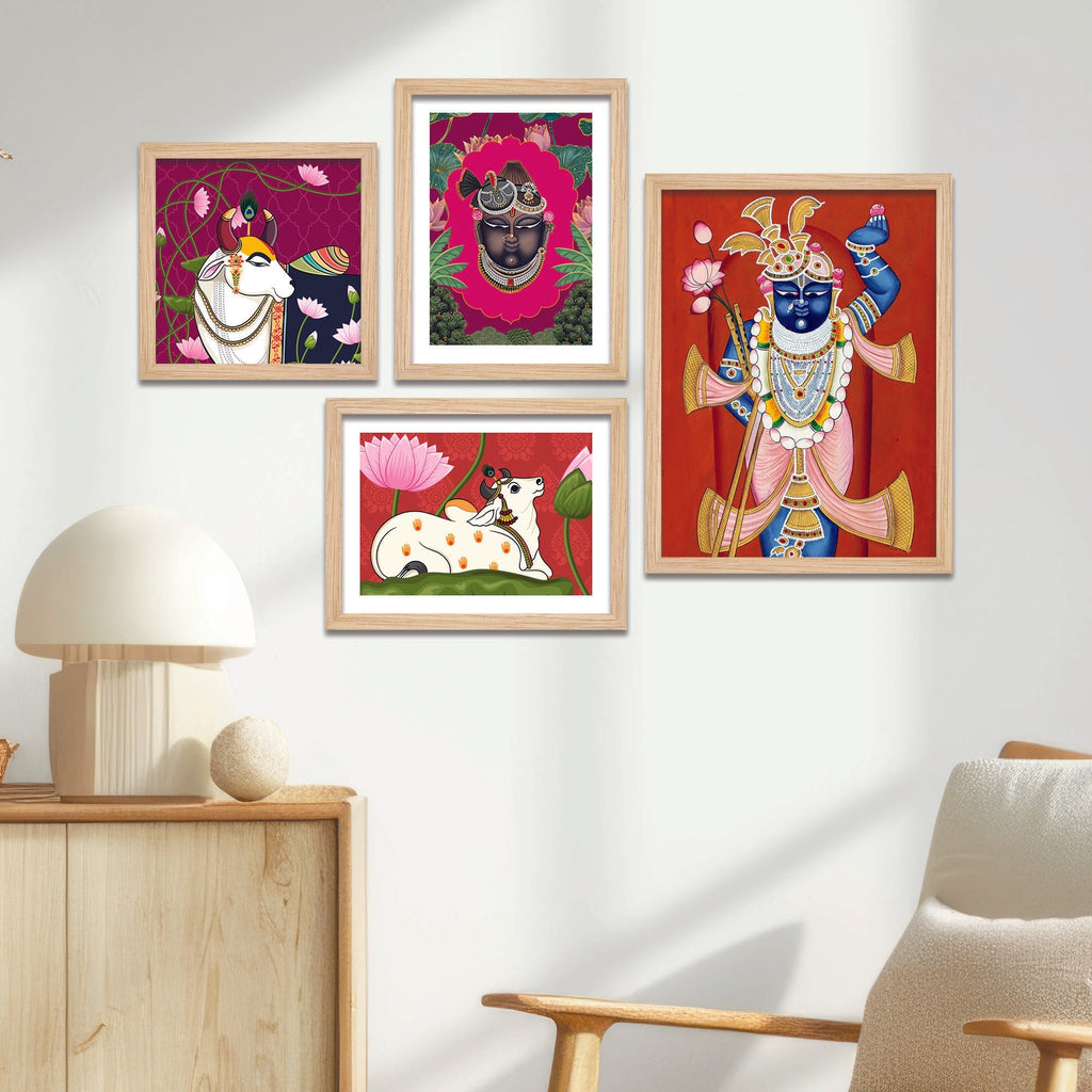 Lord Shrinathji Pichwai Wall Frame Set of Four – Vibecrafts