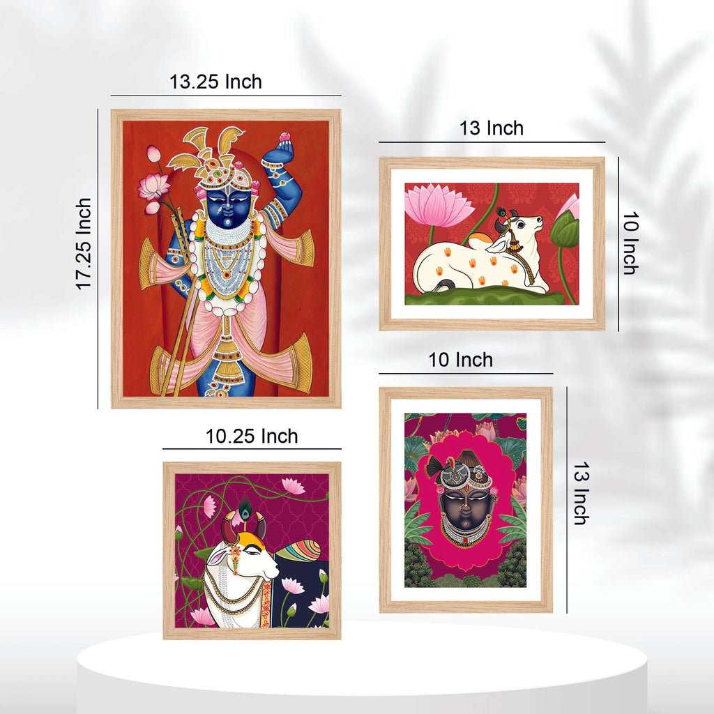 Lord Shrinathji Pichwai Wall Frame Set of Four – Vibecrafts