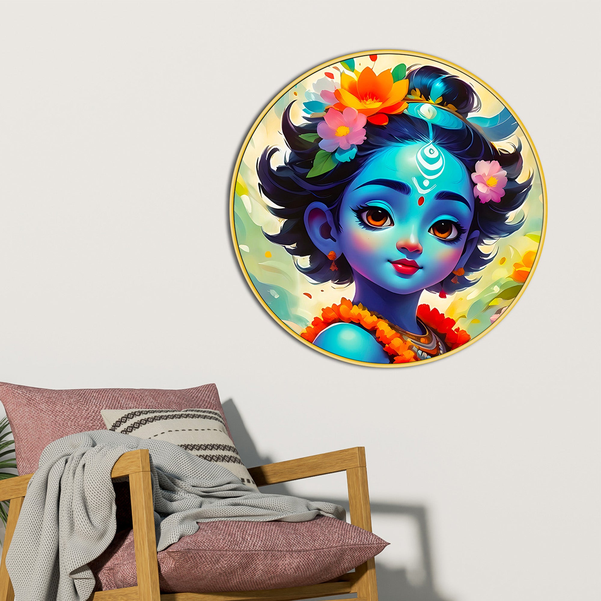Luxury Lord Krishna Round Painting Decor – Vibecrafts