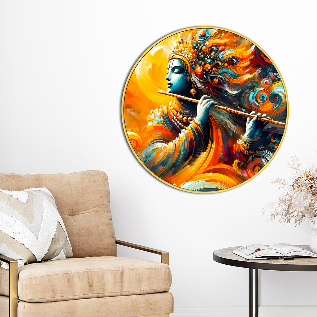Luxury Shri Krishna Round Wall Painting