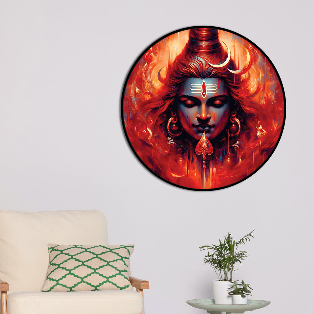 Mahadev Spiritual Painting Round Frame Hindu Home Decoration