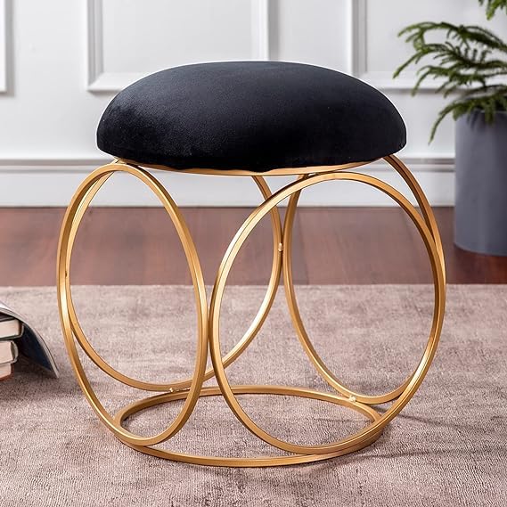 Minimalist Glam Black Color Stool with Circular Gold Base – Vibecrafts