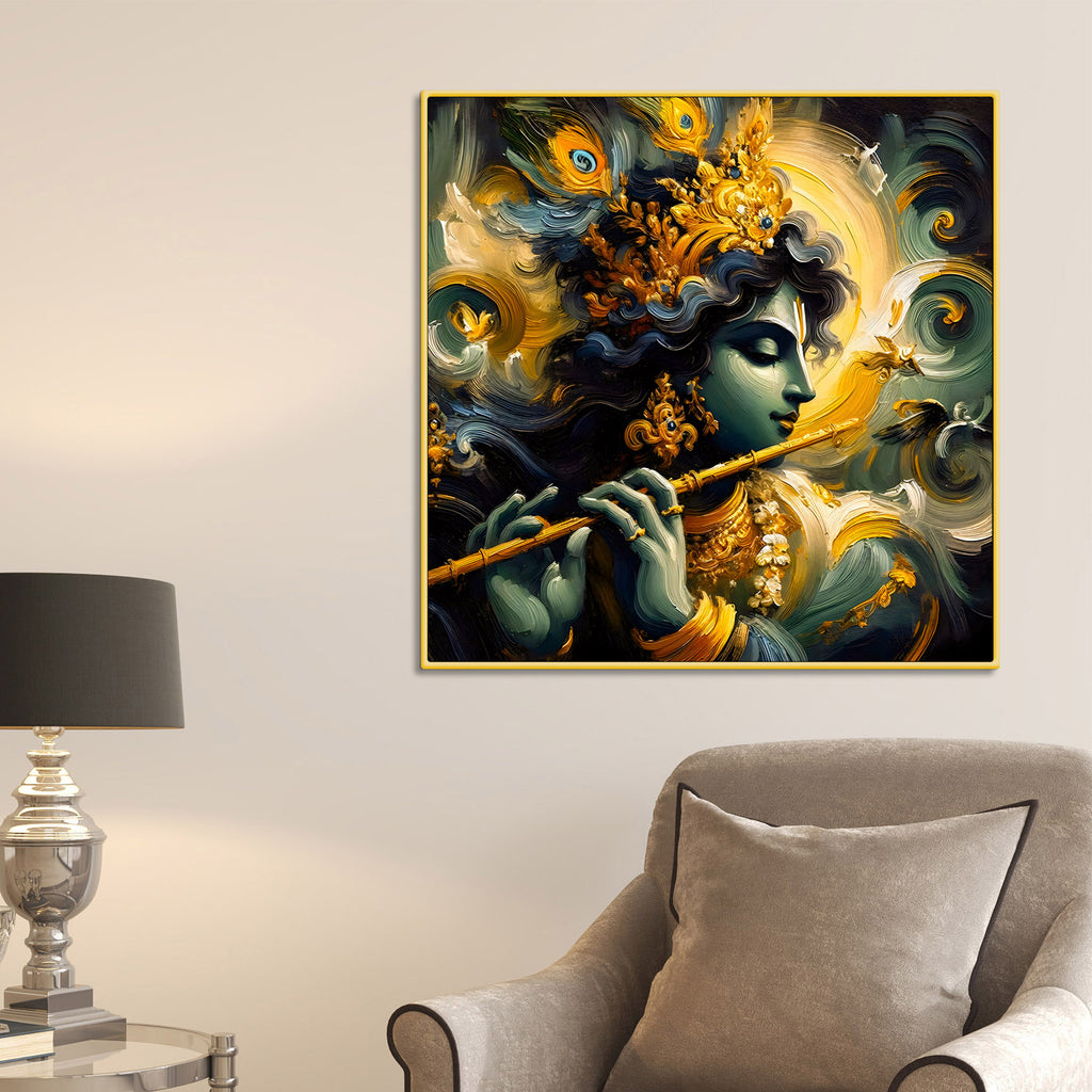 Mystic Shri Krishna Flute Theme Abstract Canvas Wall Painting