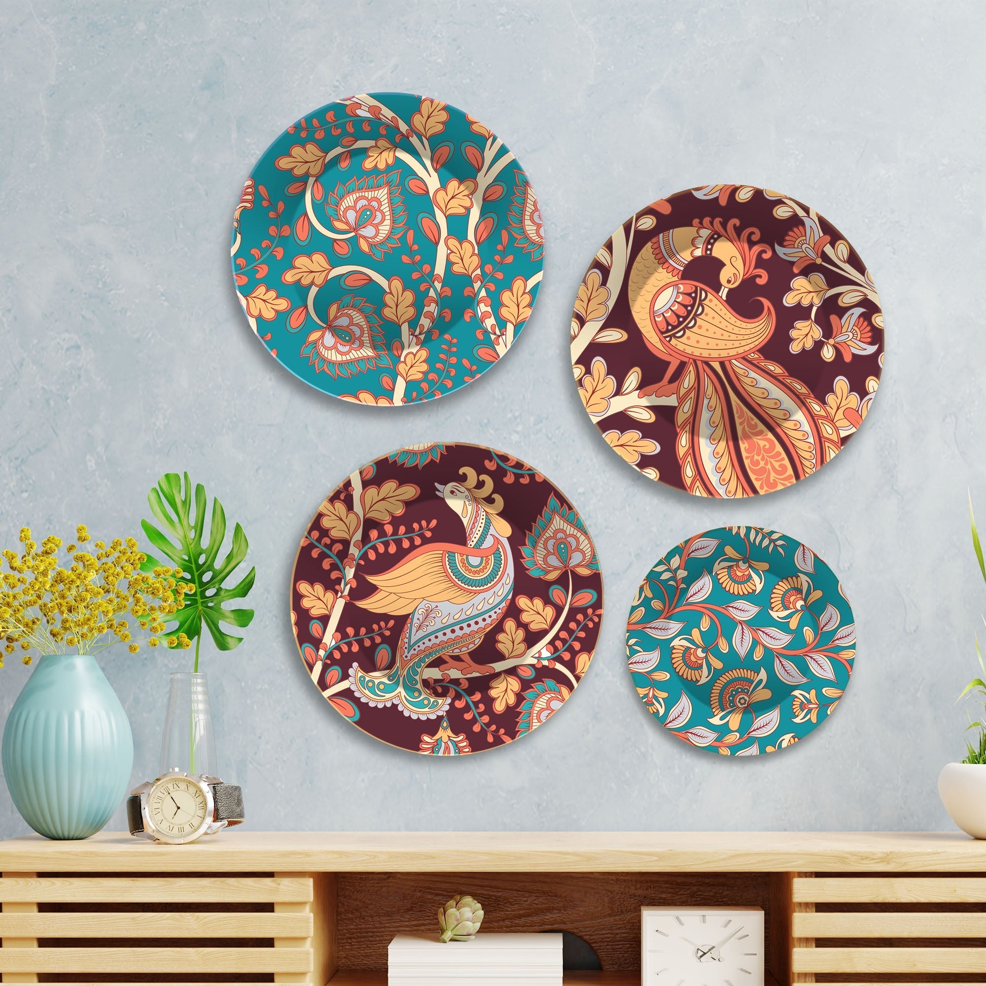 Paisley Artistic Pattern Premium Wall Plates Painting Set of Four ...