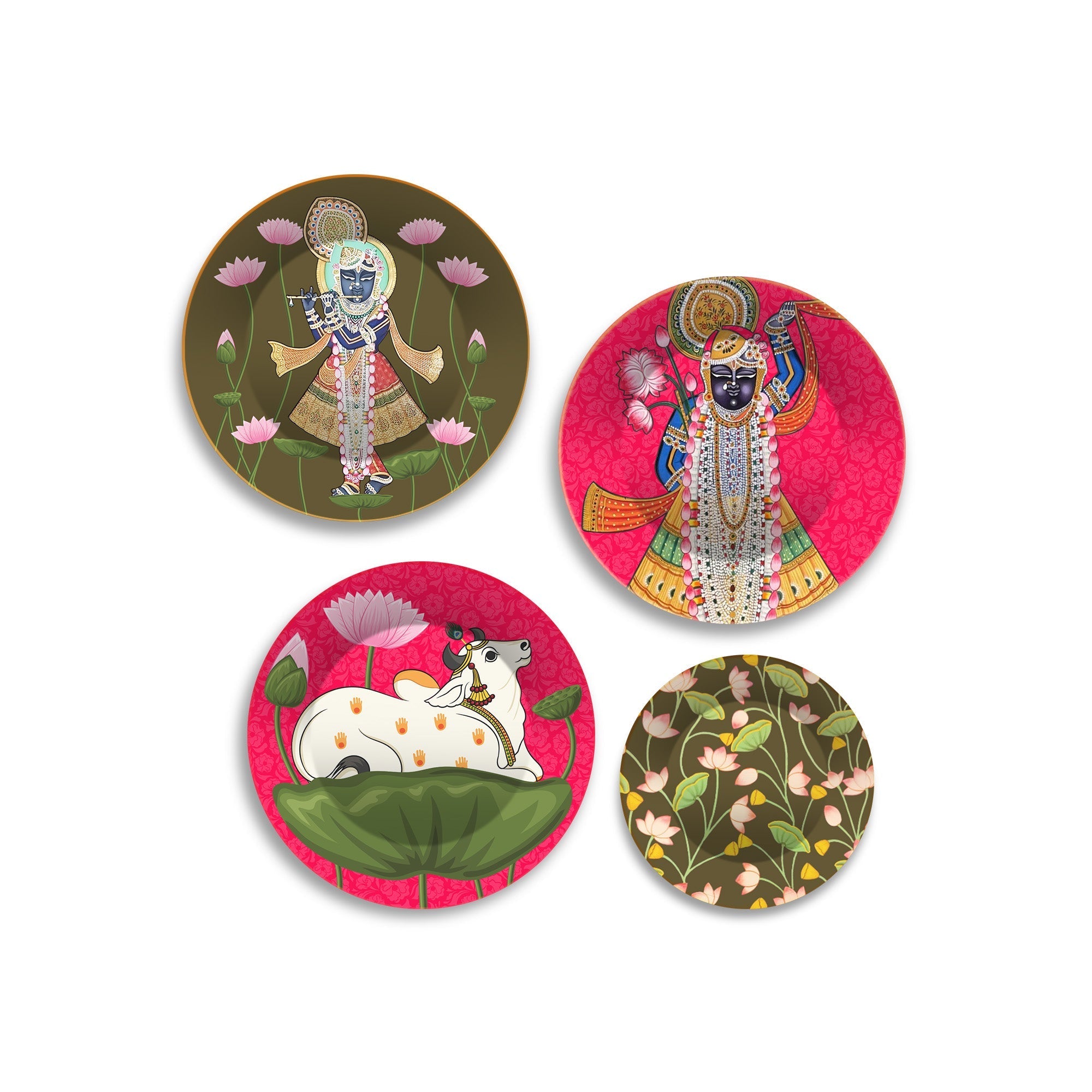 Pichwai Art of Shrinath ji Wall Plates Painting Set of Four – Vibecrafts