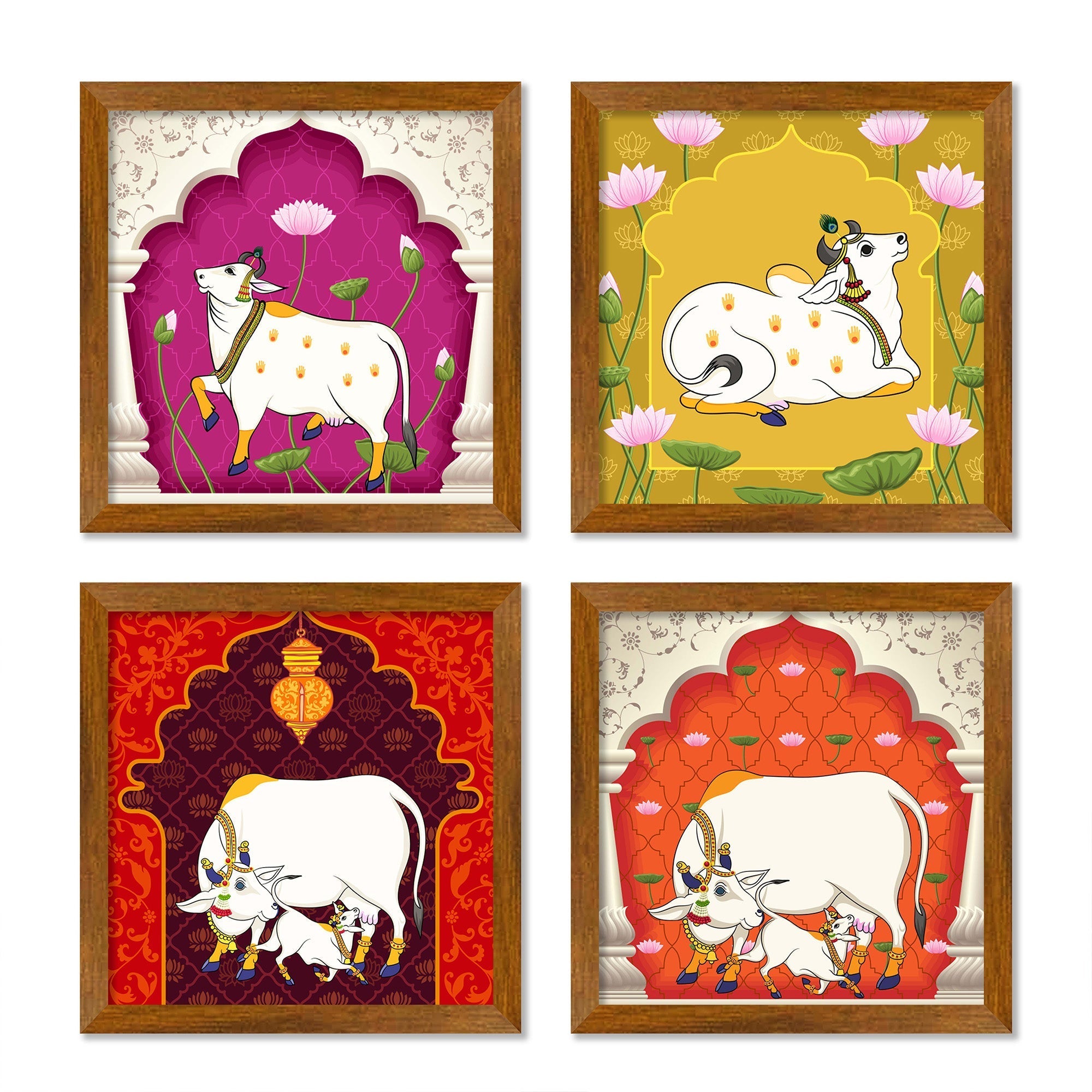 Pichwai Cow Floral Art Premium Wall Frame Set of Four – Vibecrafts