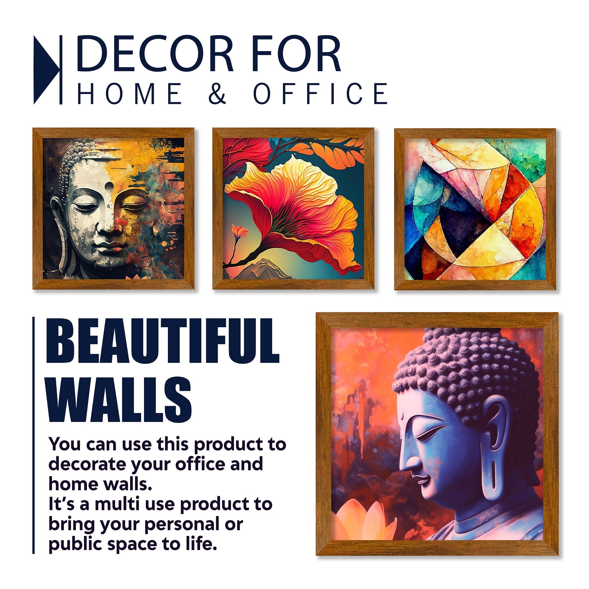 Premium Wooden Wall Frame Painting of Spiritual God Buddha Set of Four ...