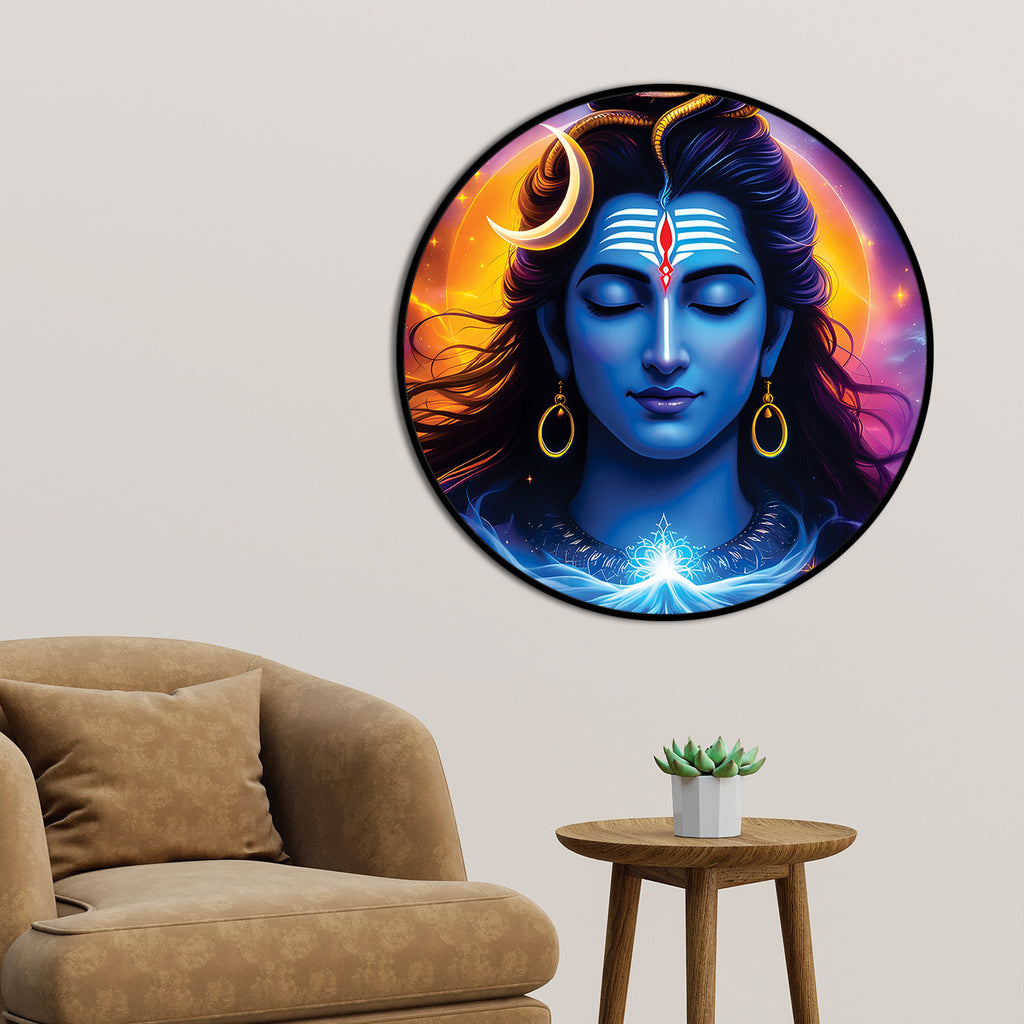 Shiv Ji Artistic Round Frame Modern Divine Wall Decorative Painting