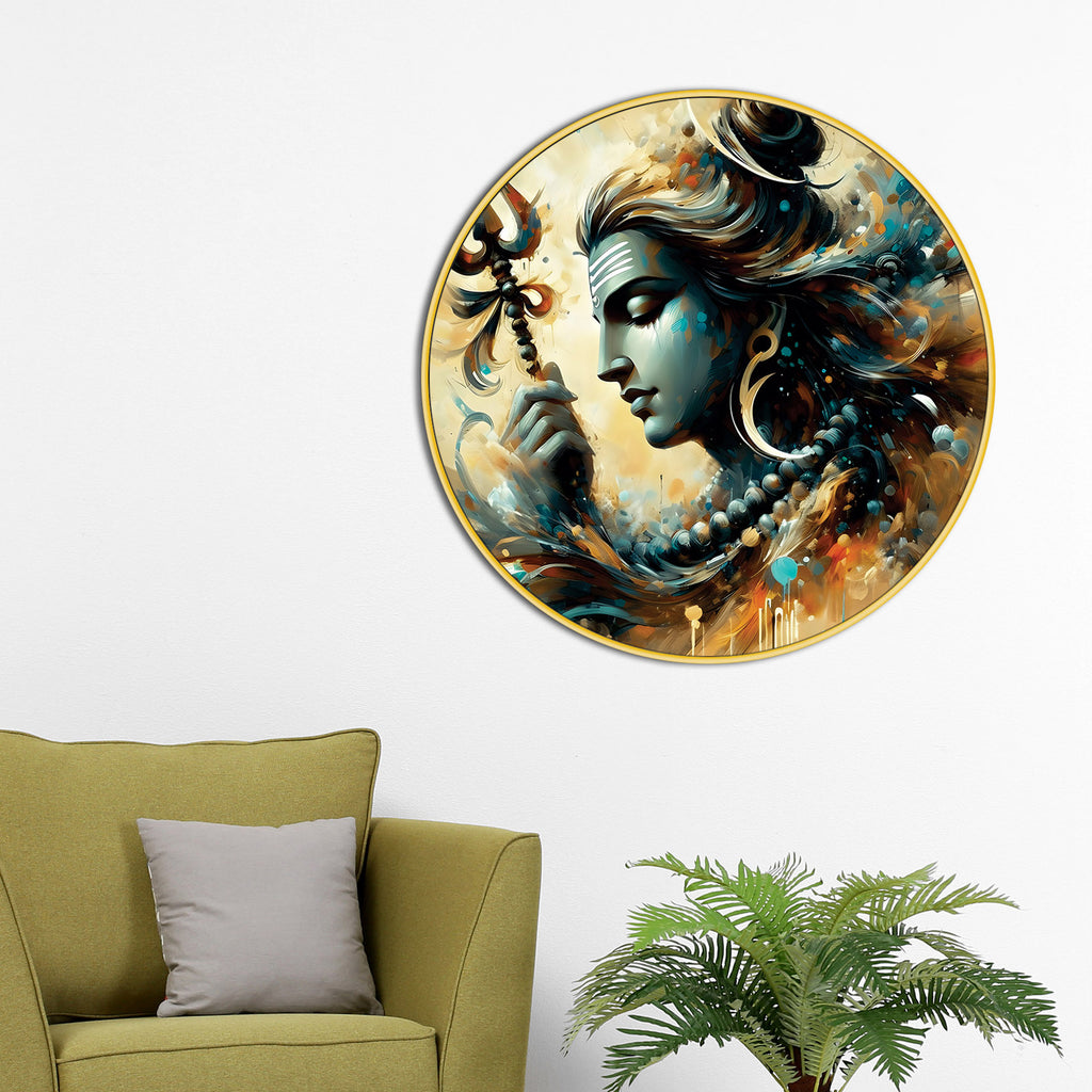 Shiva Circular Art Frame Modern Spiritual Wall Painting