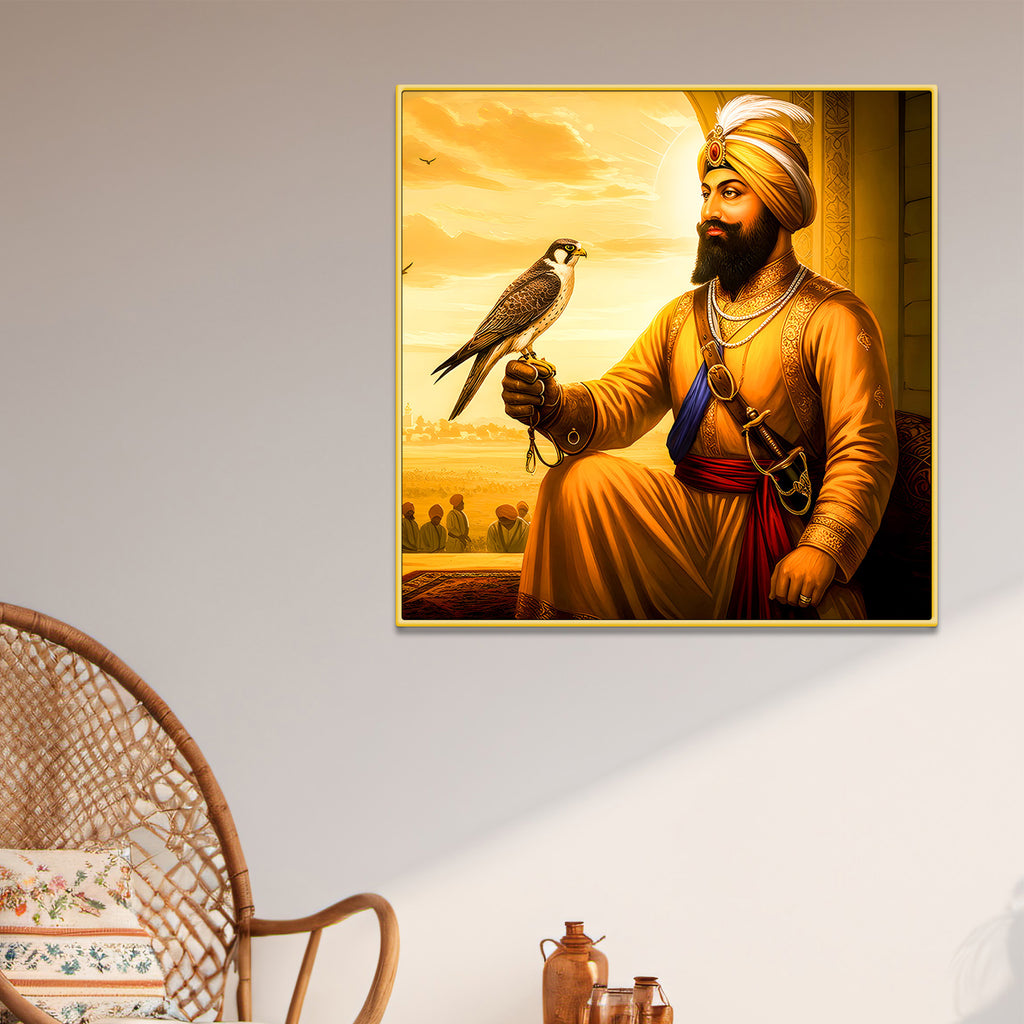 Sikh Warrior with Bird Painting Premium Wall Art for Home