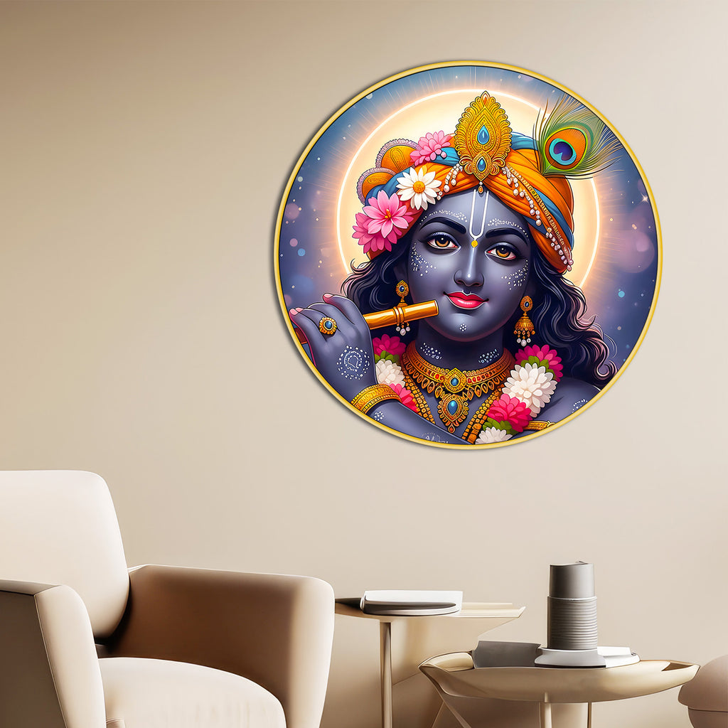 Spiritual Shri Krishna Round Painting Decor