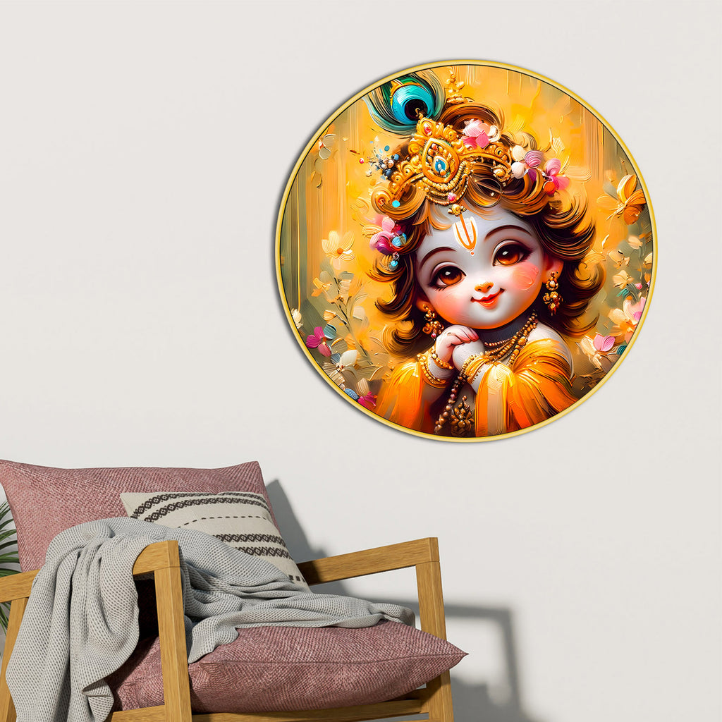 Spiritual Shri Krishna Round Painting for Wall