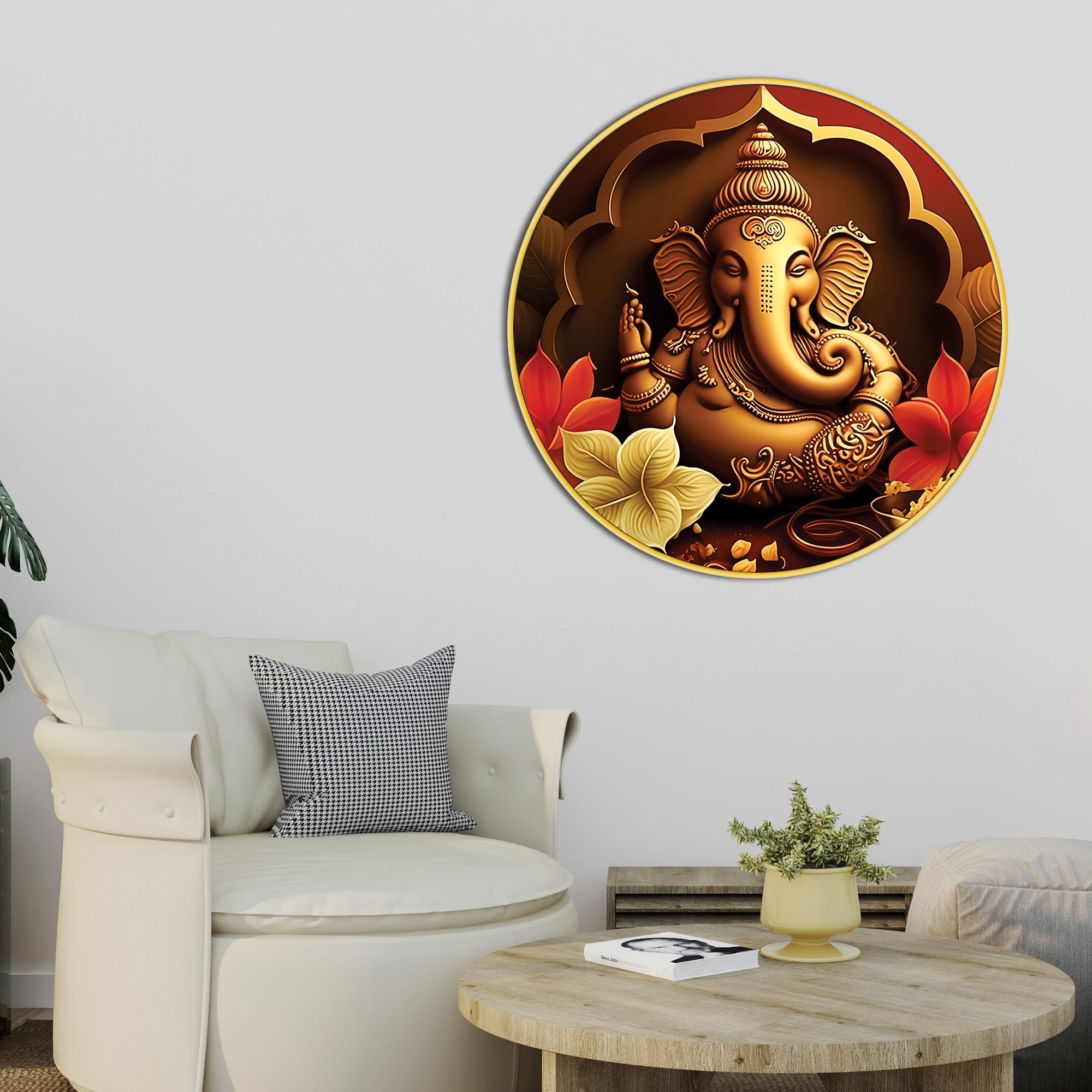 Stylish Ganpati Ji Round Canvas Painting – Vibecrafts