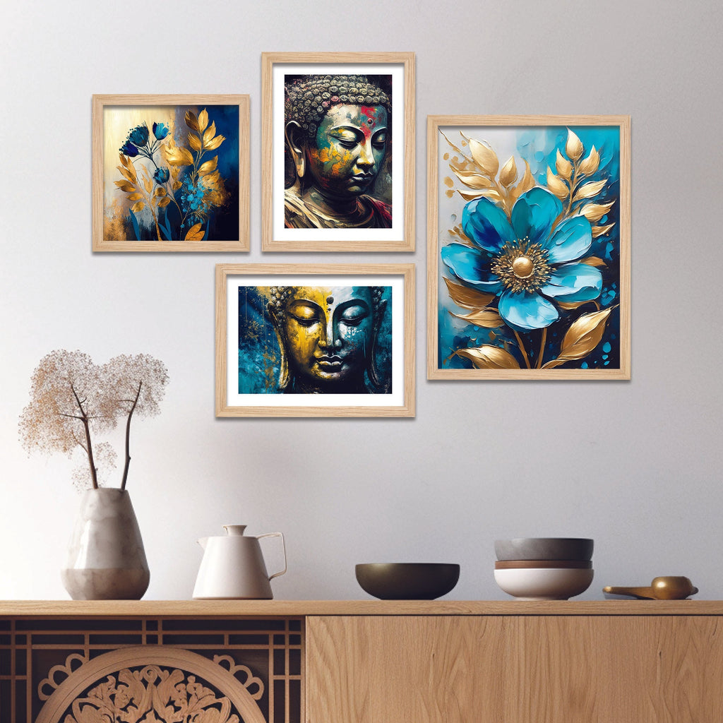 The Joyful Buddha Spiritual Wall Frame Set of Four – Vibecrafts