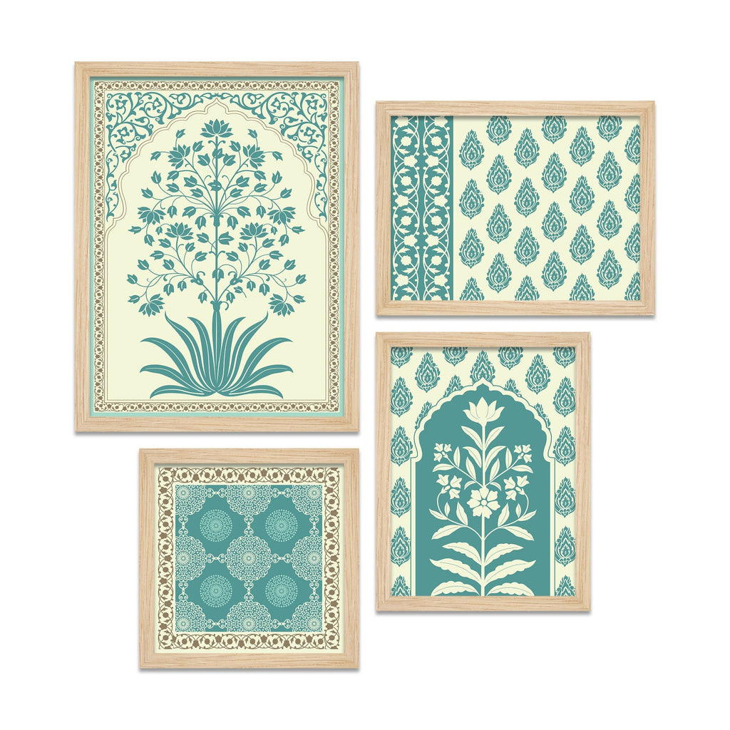 Traditional Motif Flower Pattern Art Wall Frame Set of Four – Vibecrafts