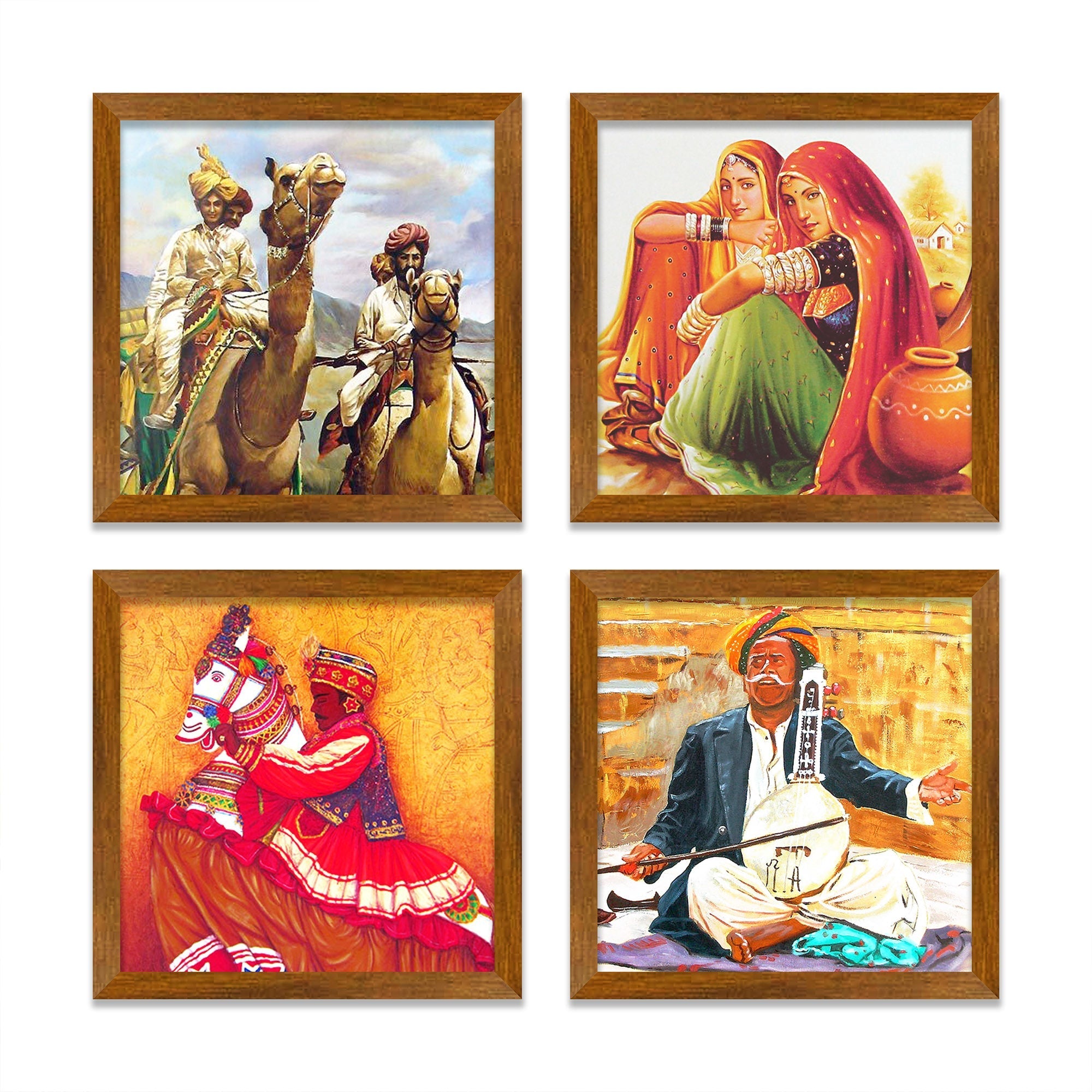 Traditional Rajasthani Culture Wooden Wall Frame Set of Four – Vibecrafts