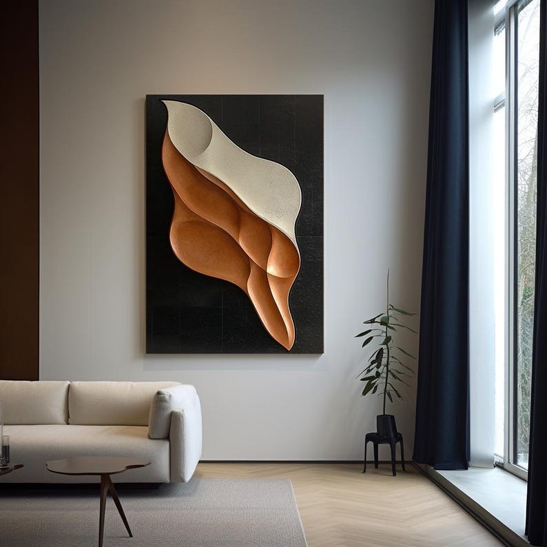 Vertical 3D Wall Art Panel with Flowing Tan and Cream Design – Vibecrafts