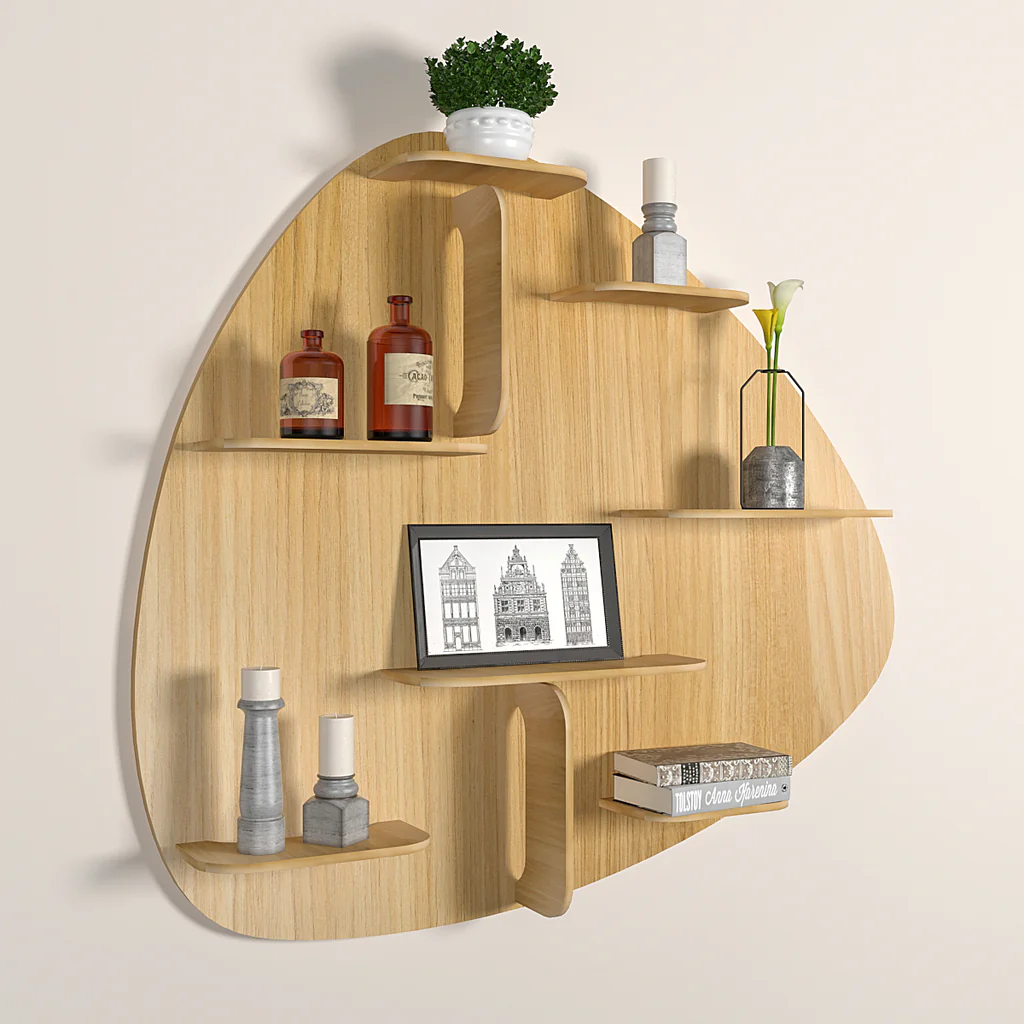 Abstract Shape Backlit Designer Wooden Wall Shelf / Book Shelf / Night