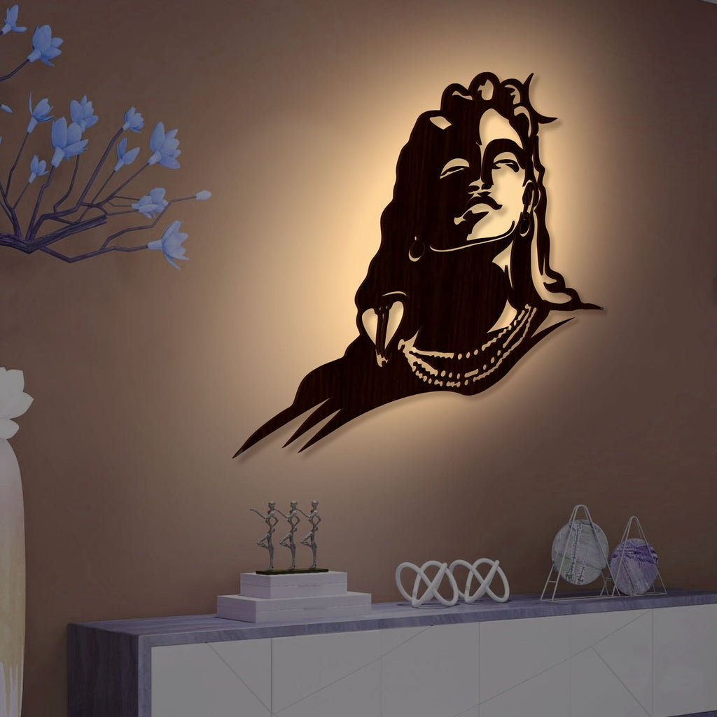 Adiyogi Lord Shiva Premium Backlit Design Wooden Wall Hanging with LED ...