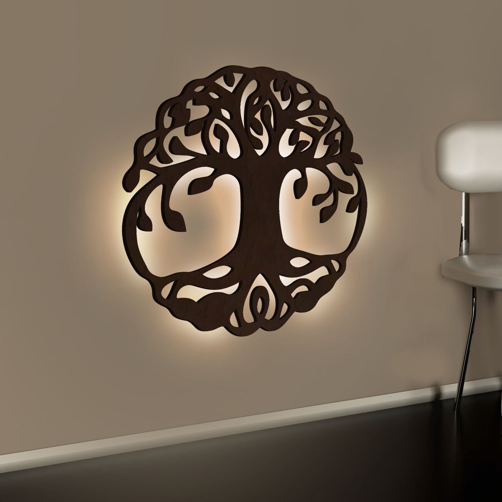 Beautiful Life of Tree Backlit Wooden Wall Decor with LED Night Light ...