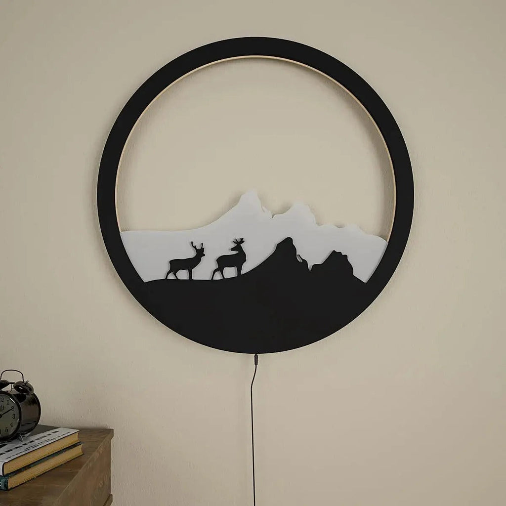 Beautiful Scenery Deer Wooden LED Wall Light Backlit Wall Art – Vibecrafts