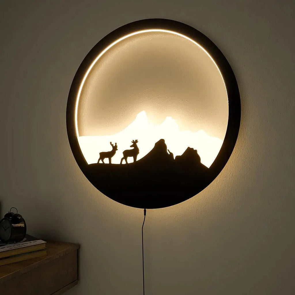 Beautiful Scenery Deer Wooden LED Wall Light Backlit Wall Art – Vibecrafts