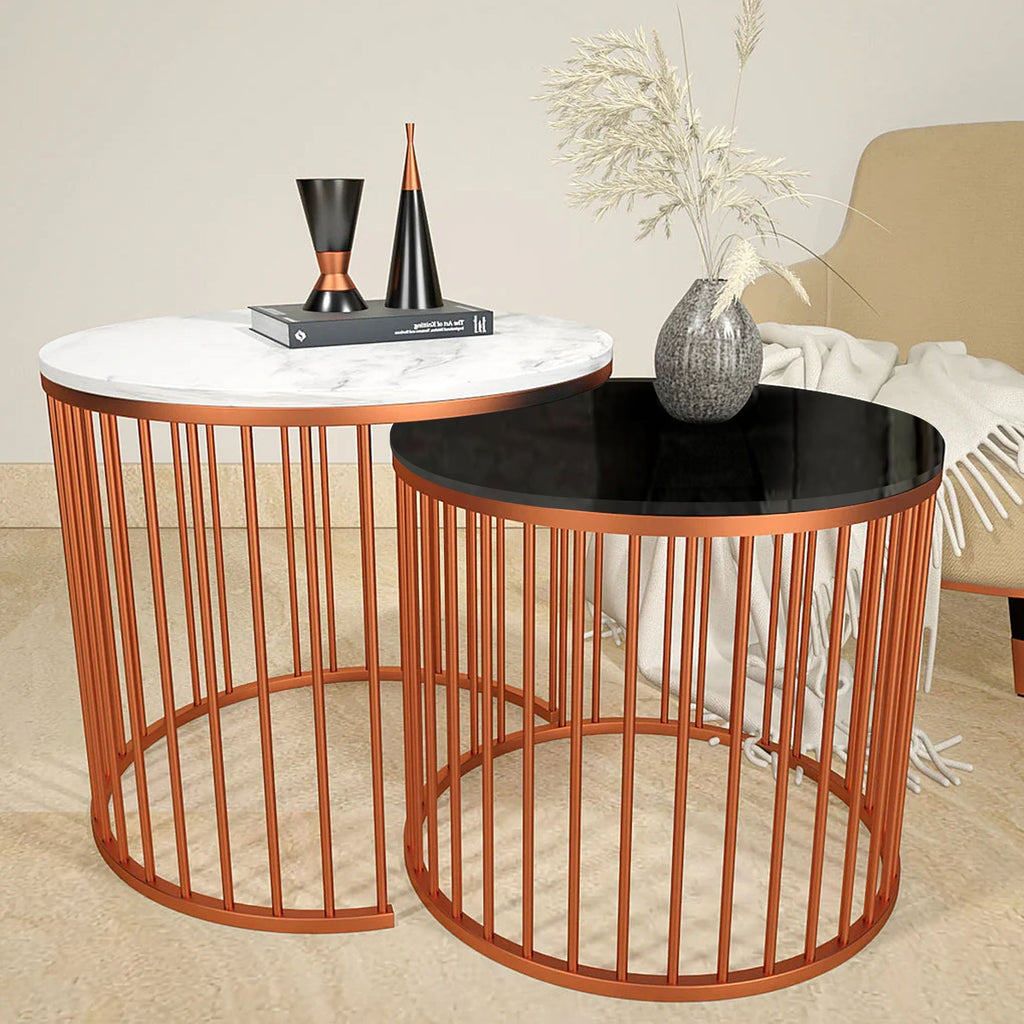 Black & White Caged Copper Nesting Table Set of 2 – Vibecrafts