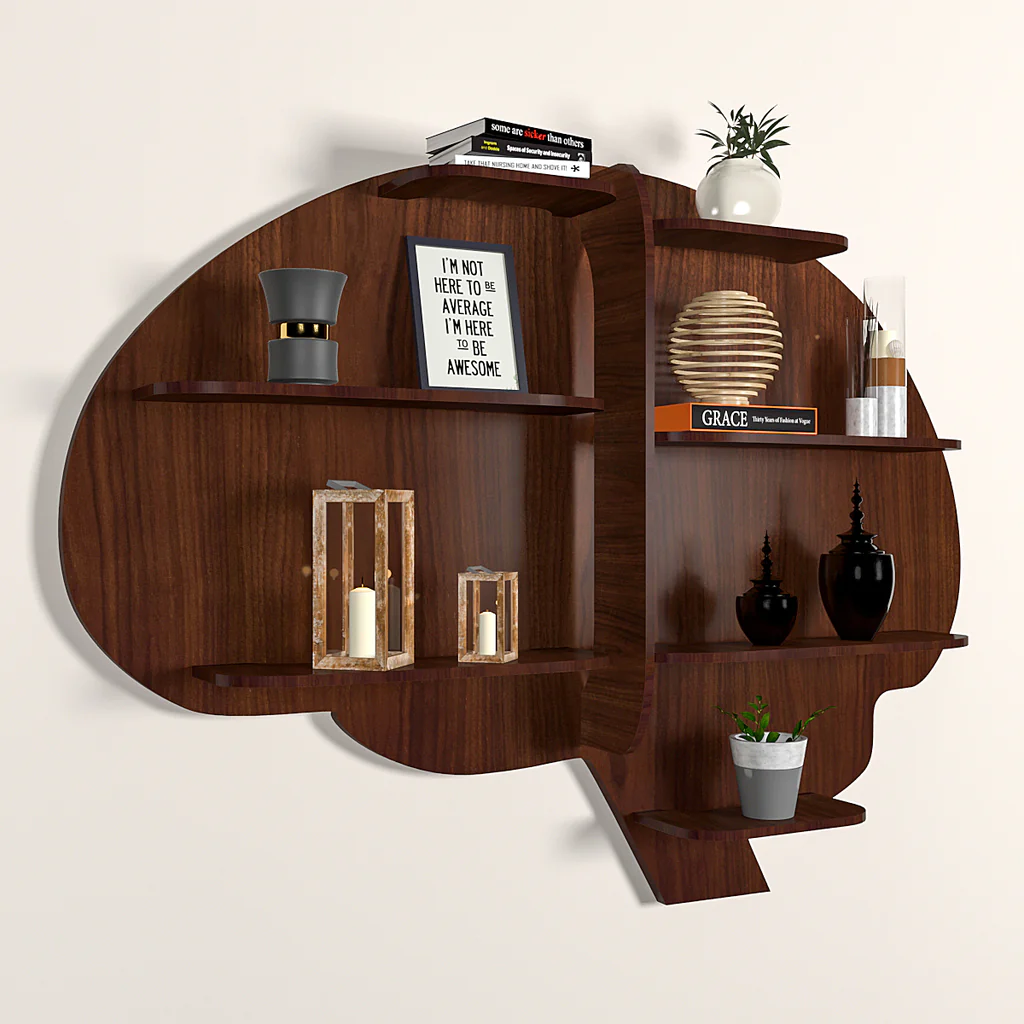 Brain Shape Backlit Designer Wooden Wall Shelf / Book Shelf / Night Li ...