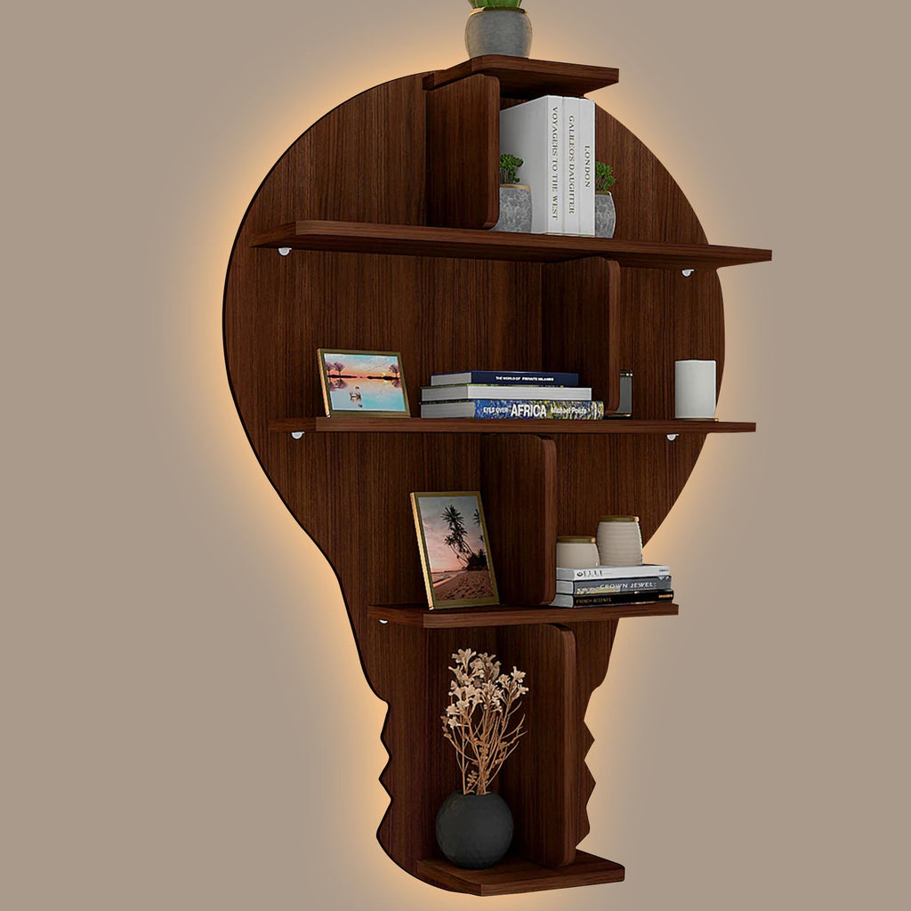 Bulb Shape Backlit Designer Wooden Wall Shelf / Book Shelf / Night Lig ...