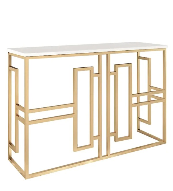 Classic Console Table with White Marble in Golden Metal Finish – Vibecrafts