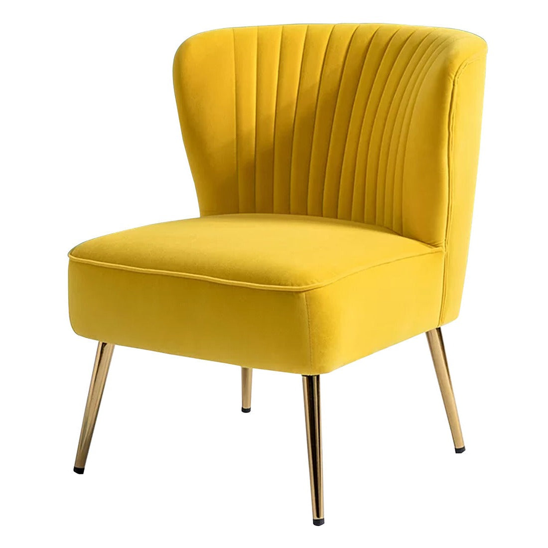 Classic Style Curved Back Yellow Velvet Accent Chair